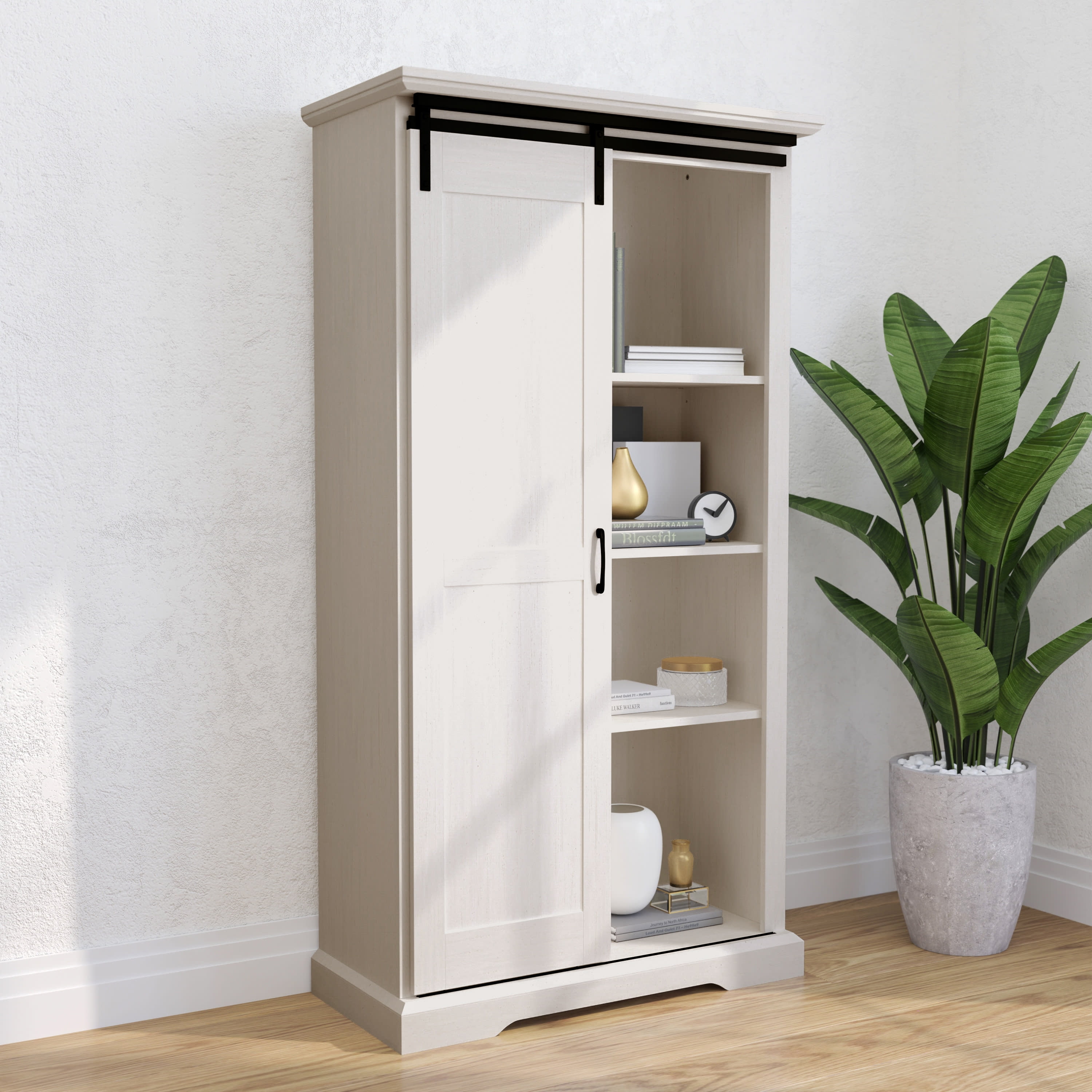 Merrick Lane 36" Wide White Farmhouse Cabinet with Semi-Open Storage ...