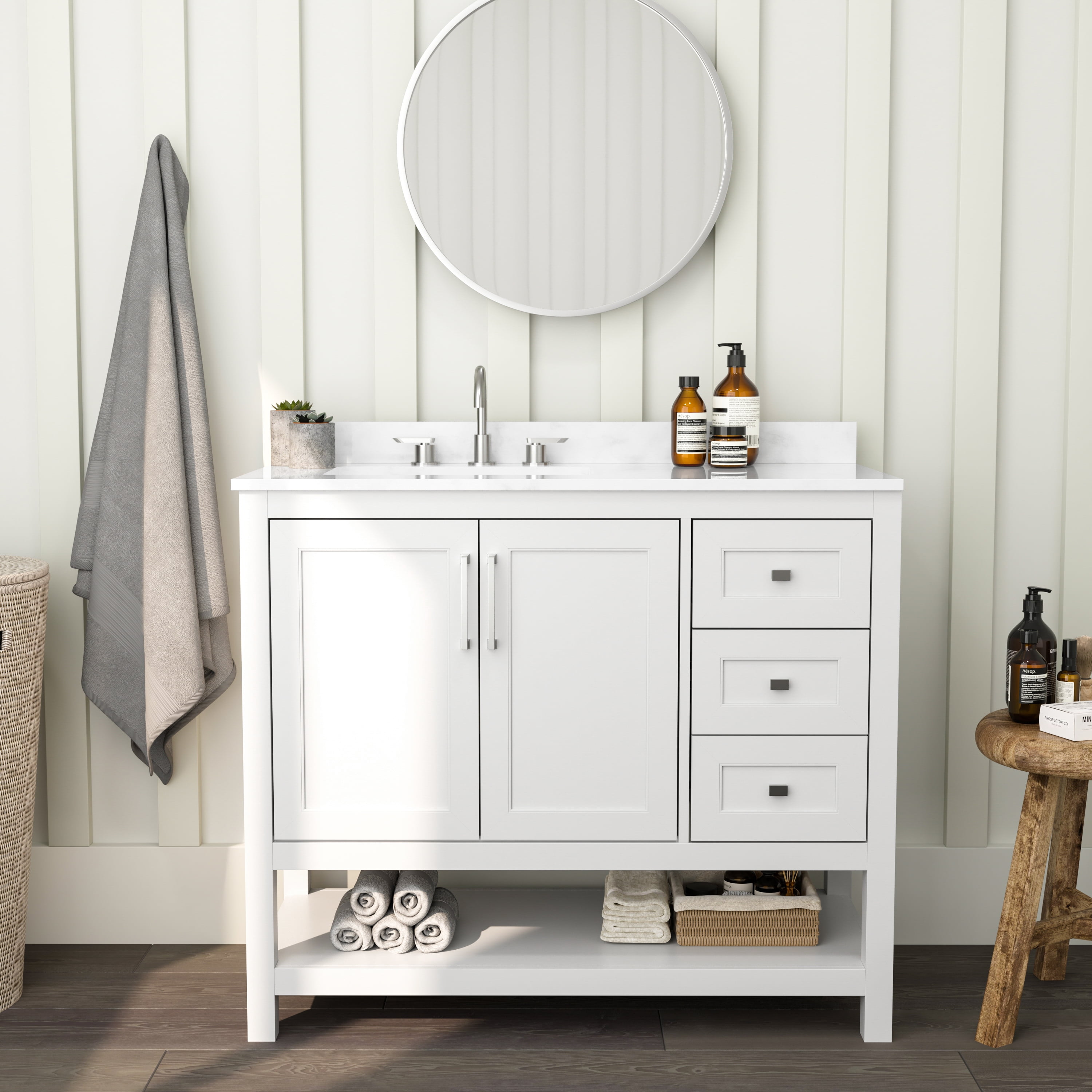 Merrick Lane 42 Inch Bathroom Vanity with Ceramic Sink, Carrara Marble ...