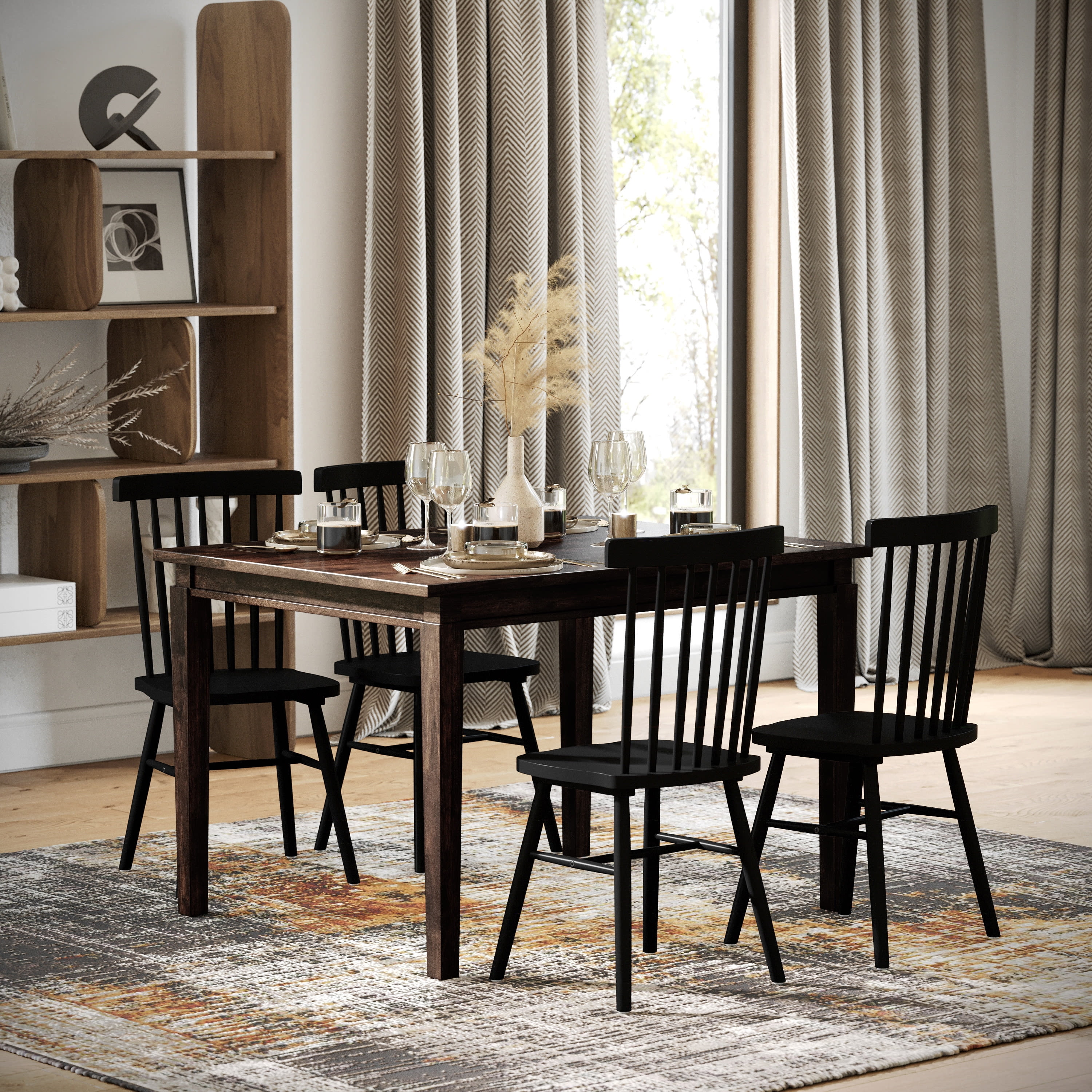 Merrick Lane 47" Wooden Dining Table with Tapered Legs and Seating for ...