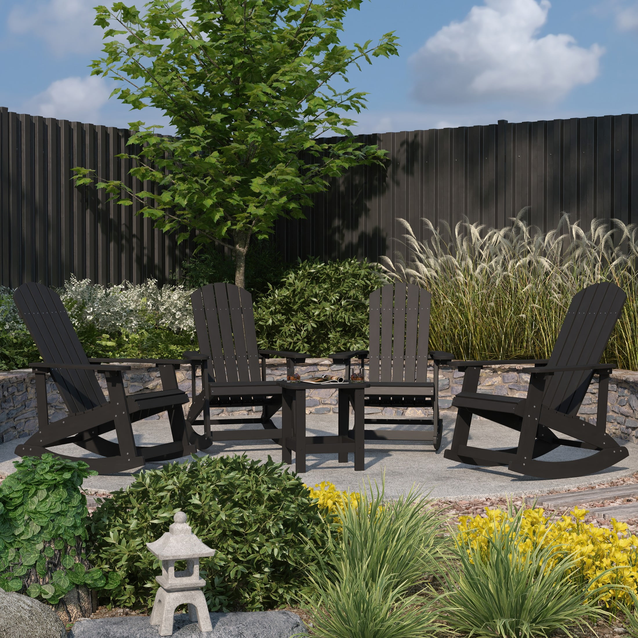 Merrick Lane 5 Piece Polystyrene Outdoor Patio Bar Set, Black - Walmart.com