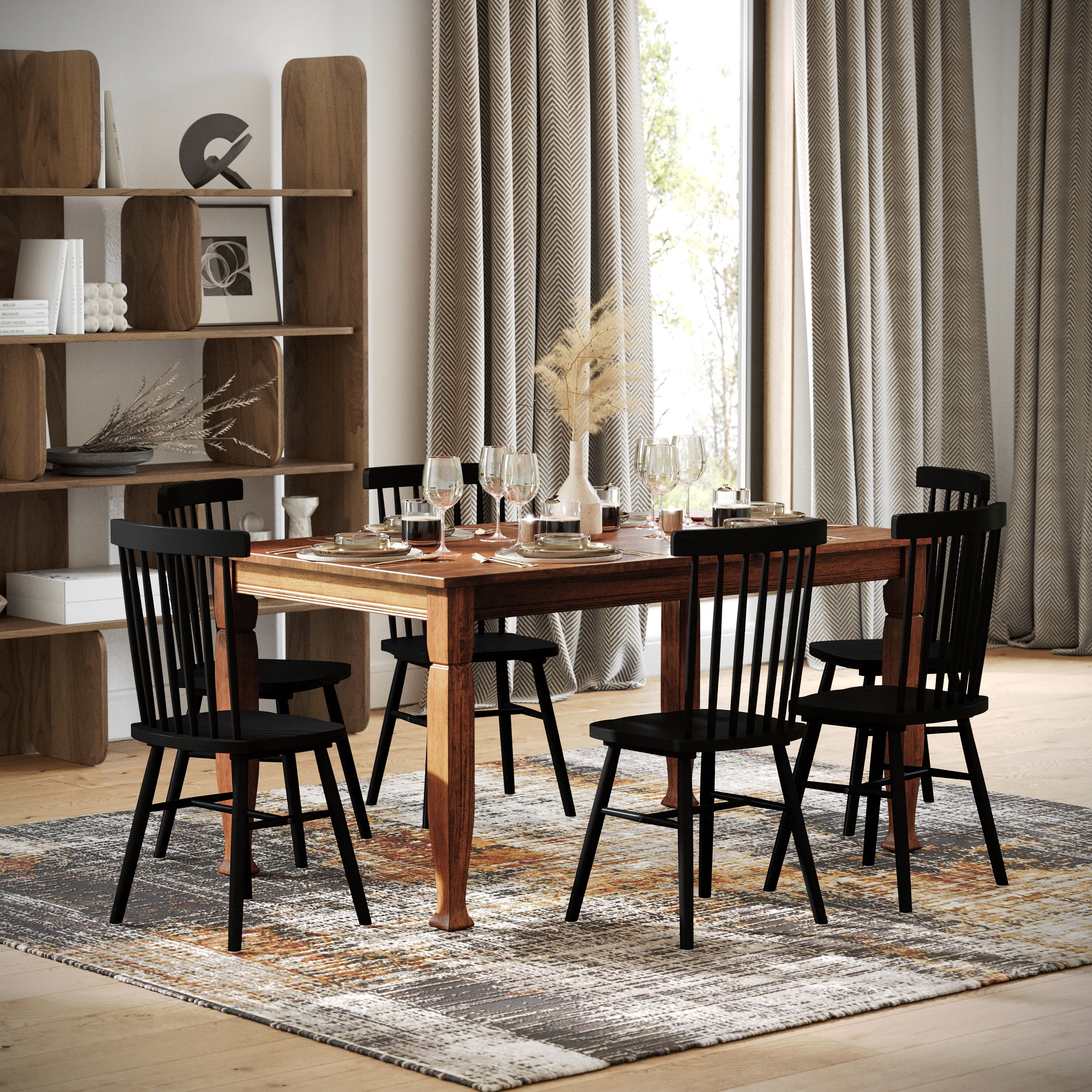 Merrick Lane 60" Wooden Dining Table with Sculpted Legs and Seating for ...