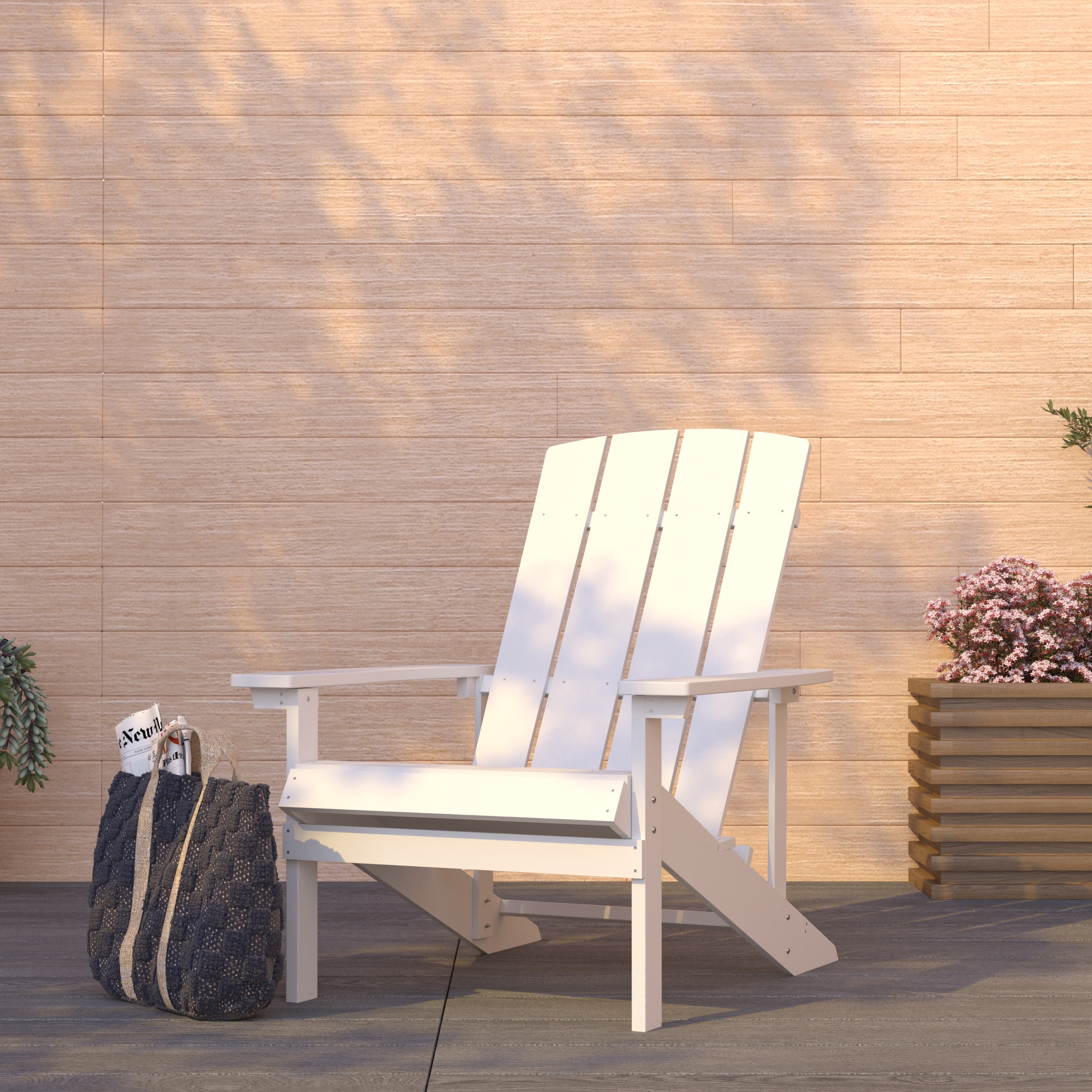 Merrick Lane All-Weather Poly Resin Wood Adirondack Chair in White ...