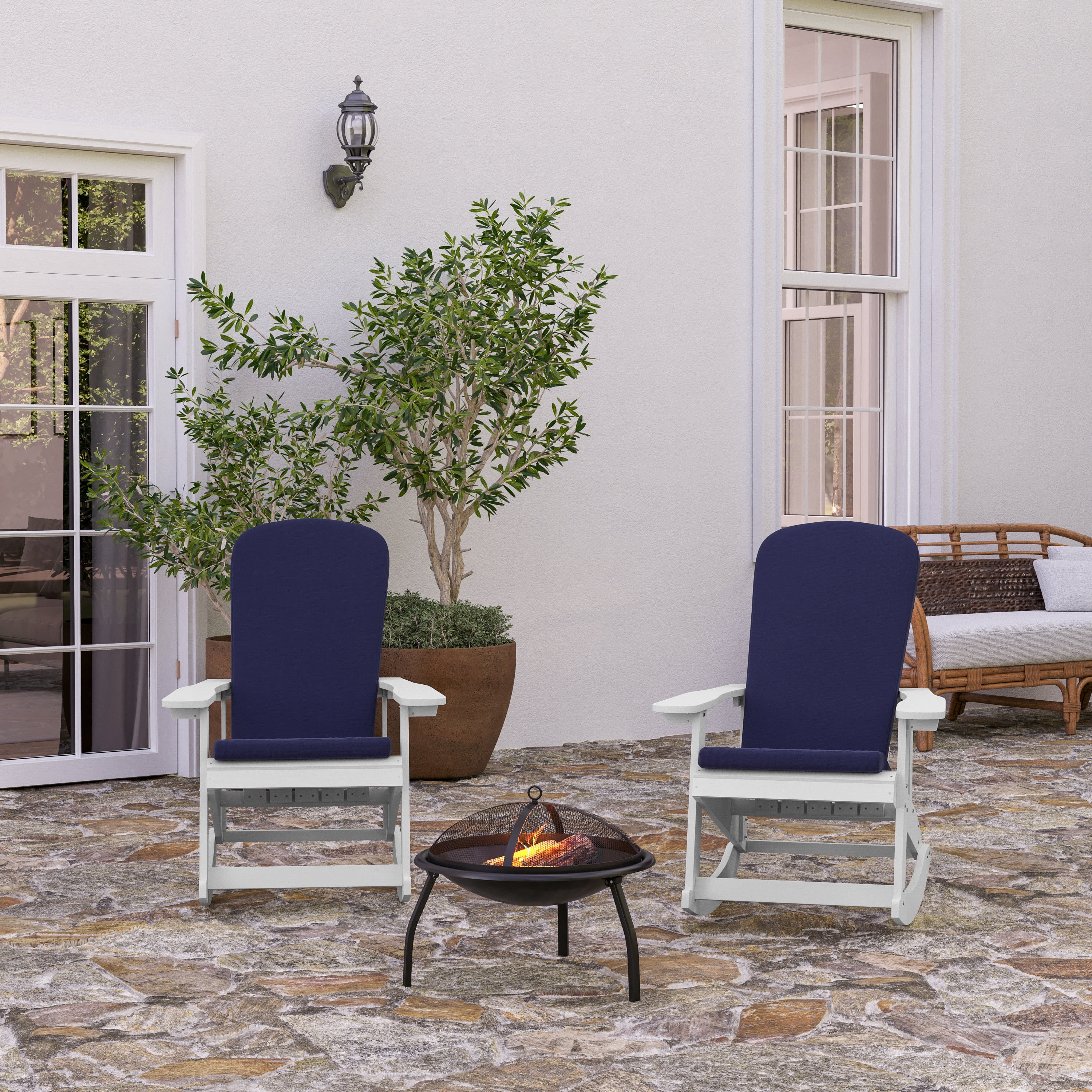 Merrick Lane All-Weather White Polyresin Adirondack Rocking Chair with ...