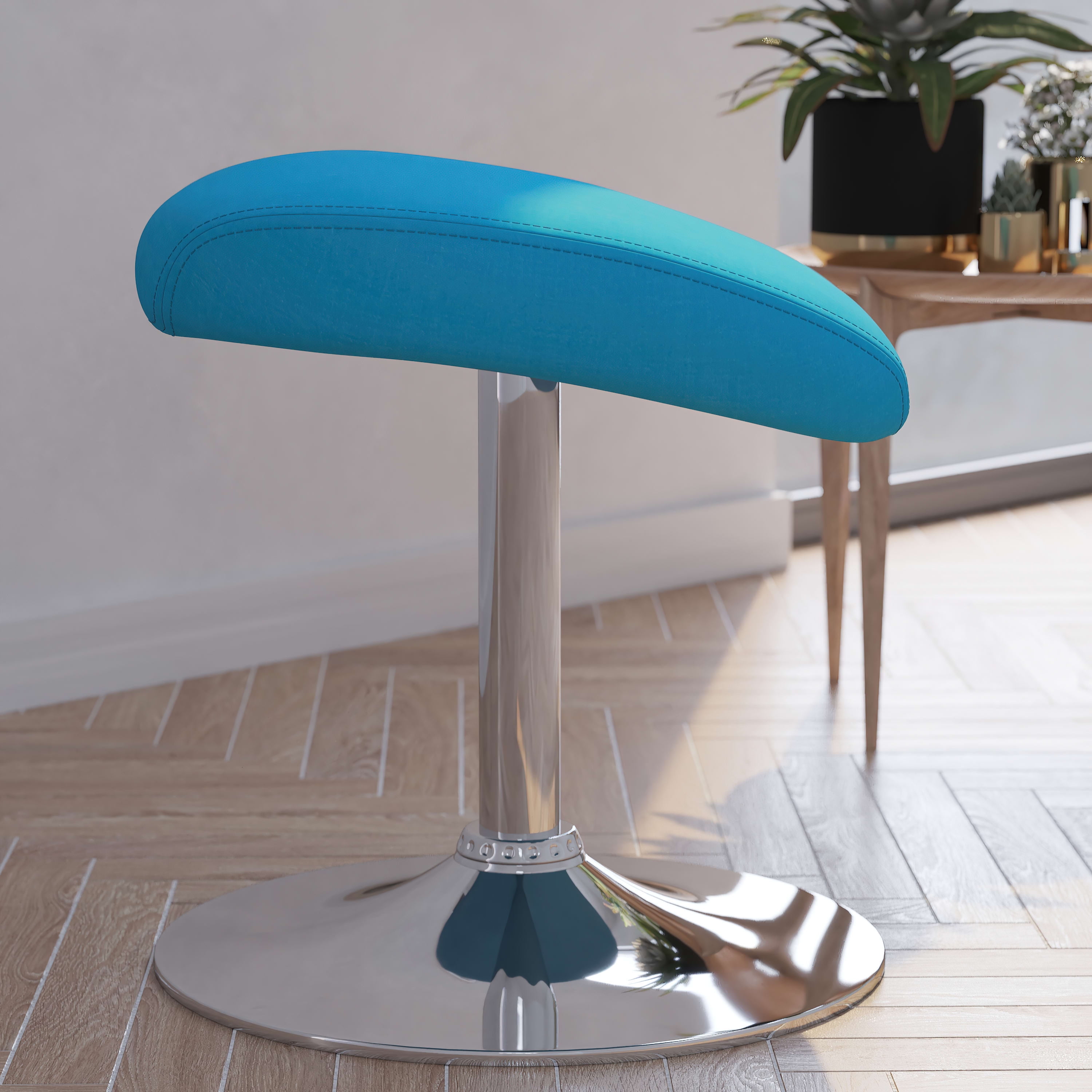 Merrick Lane Aqua Fabric Ottoman Footrest with Round Chrome Base ...