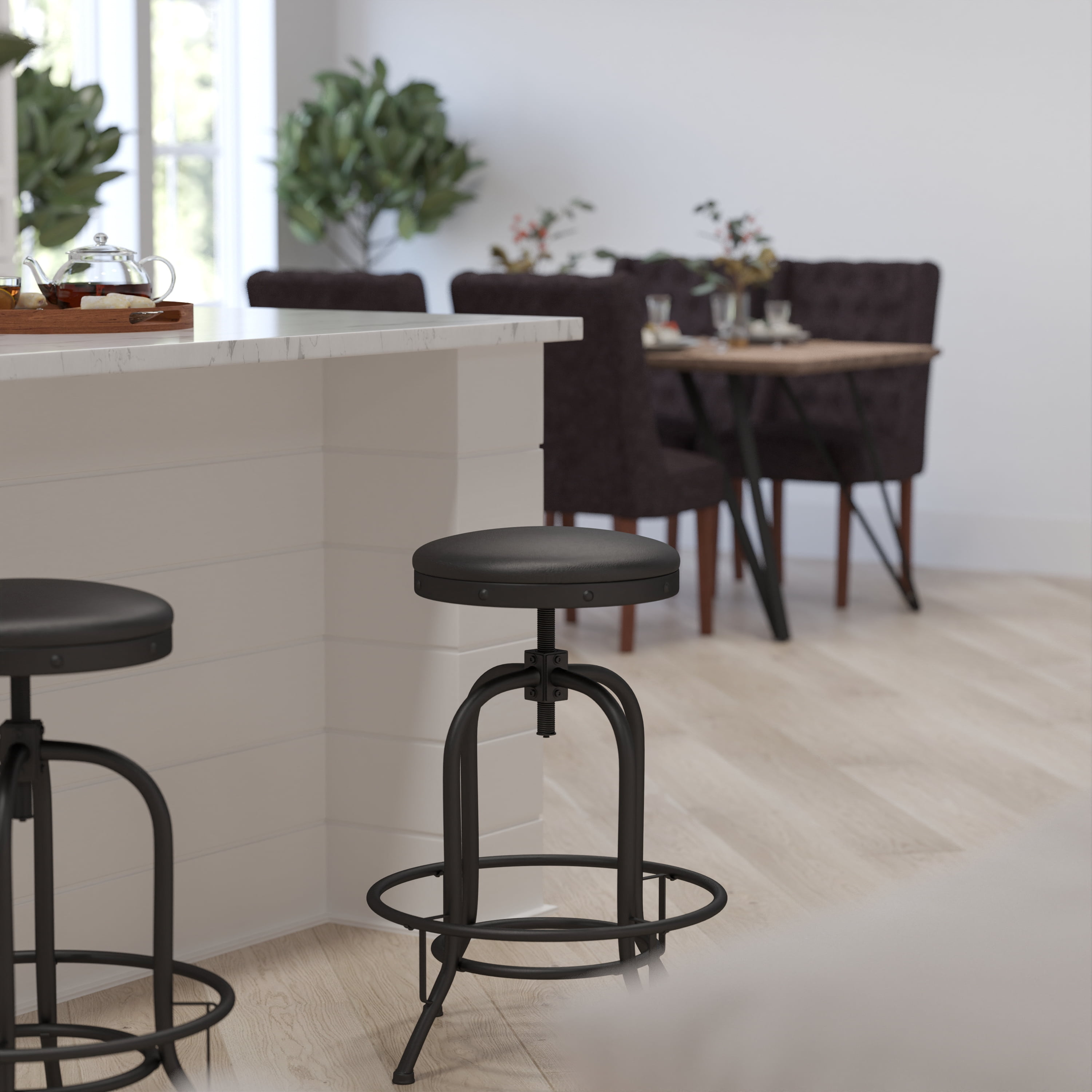 Merrick Lane Barstool Contemporary Black Faux Leather Backless Stool ...