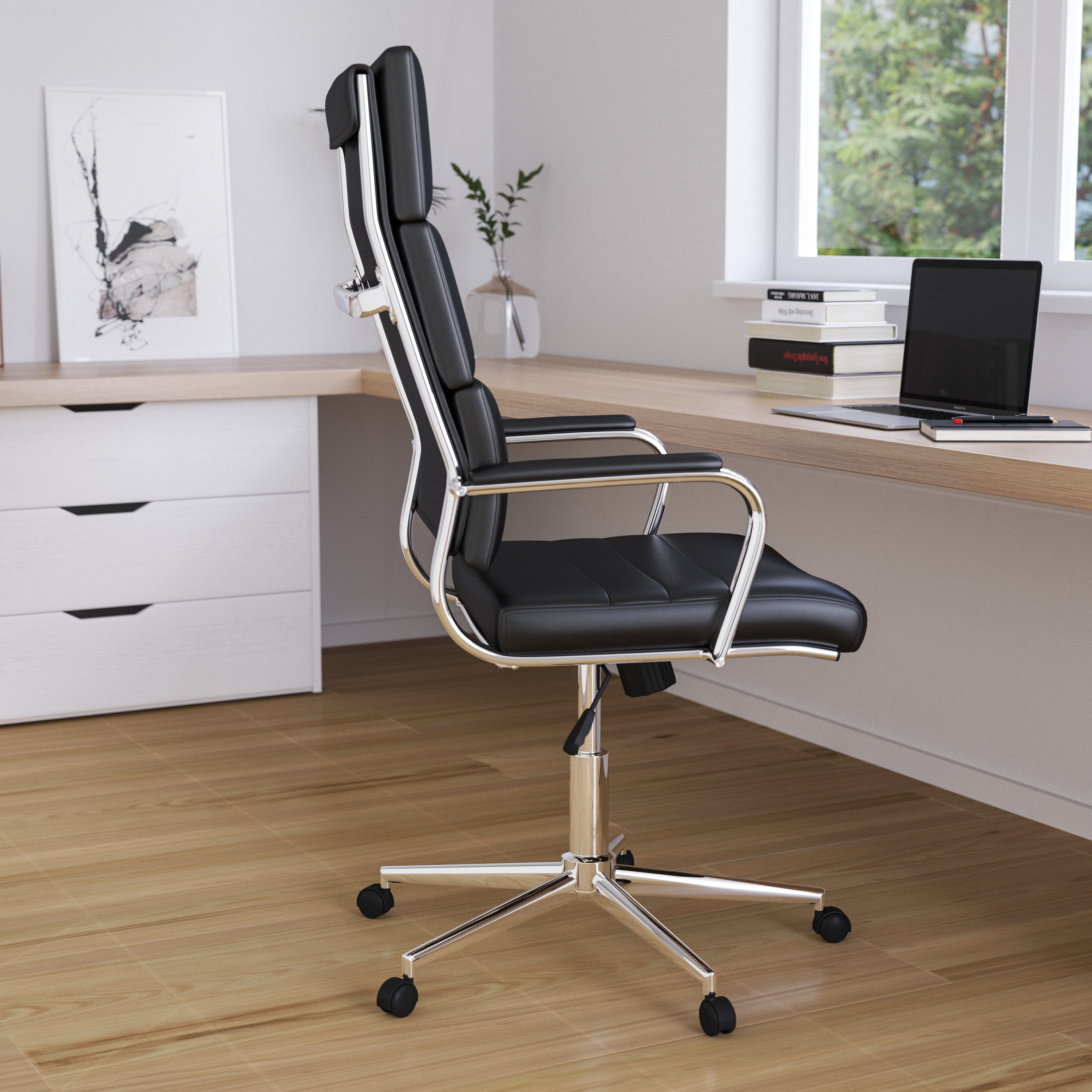 Merrick Lane Black High Panel-Back Ergonomic Office Chair with Padded ...