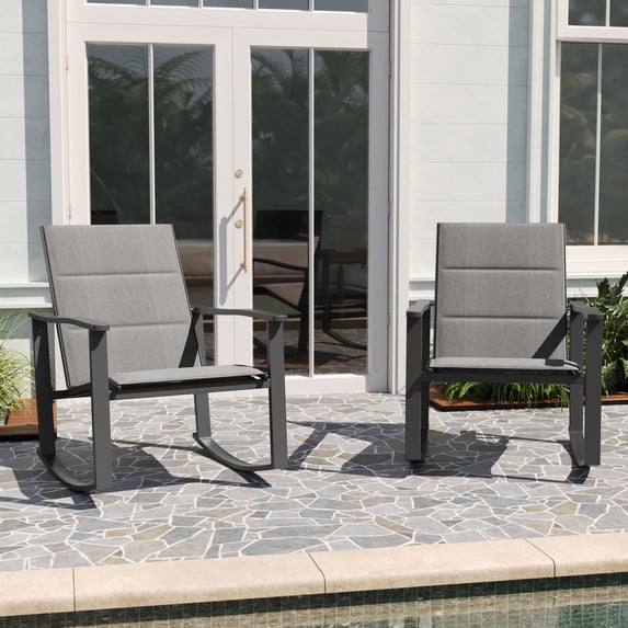 Merrick Lane Brevyn Set of 2 Gray Outdoor Rocking Chairs with Flex ...