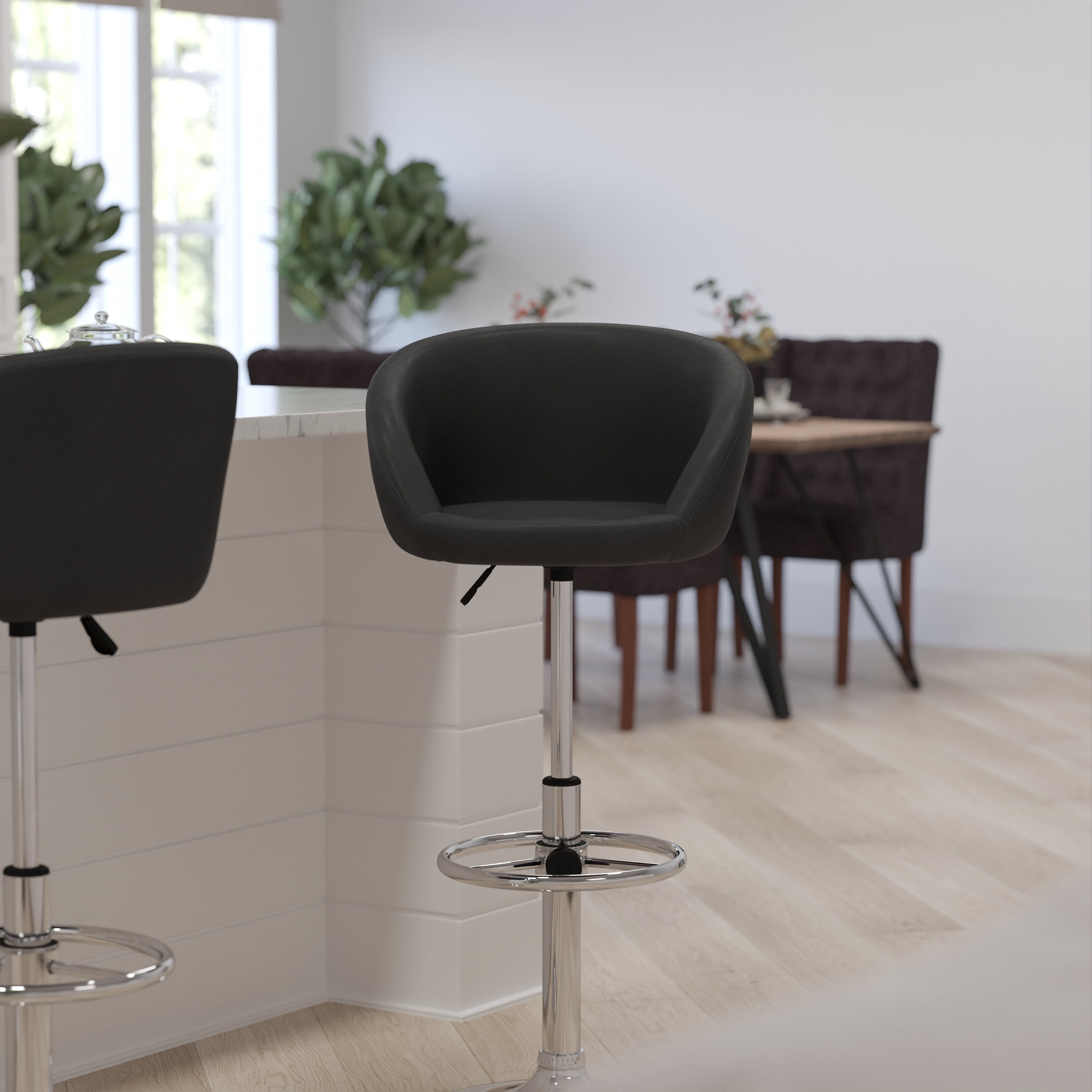 Merrick Lane Black Vinyl Bar and Dining Stool, 360 Swivel, Adjustable ...