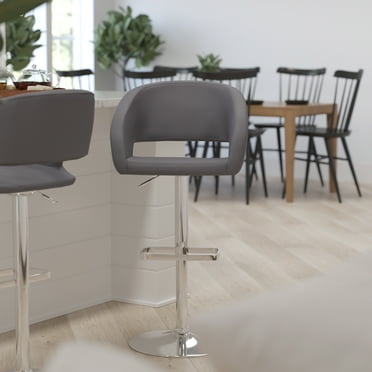 BizChair Contemporary White Vinyl Adjustable Height Barstool with ...