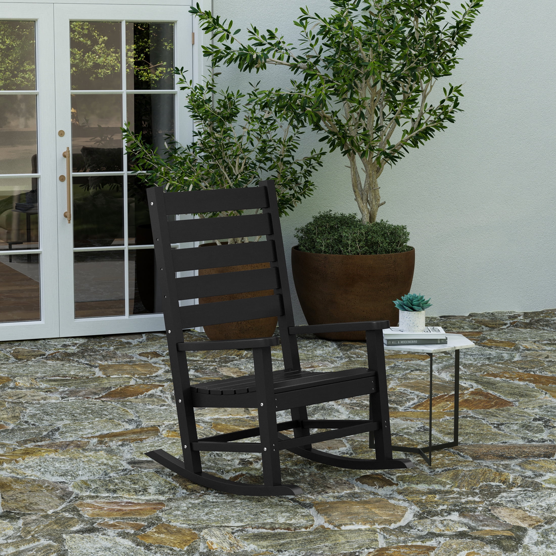 Merrick Lane Contemporary Rocking Chair, All-Weather HDPE Indoor ...