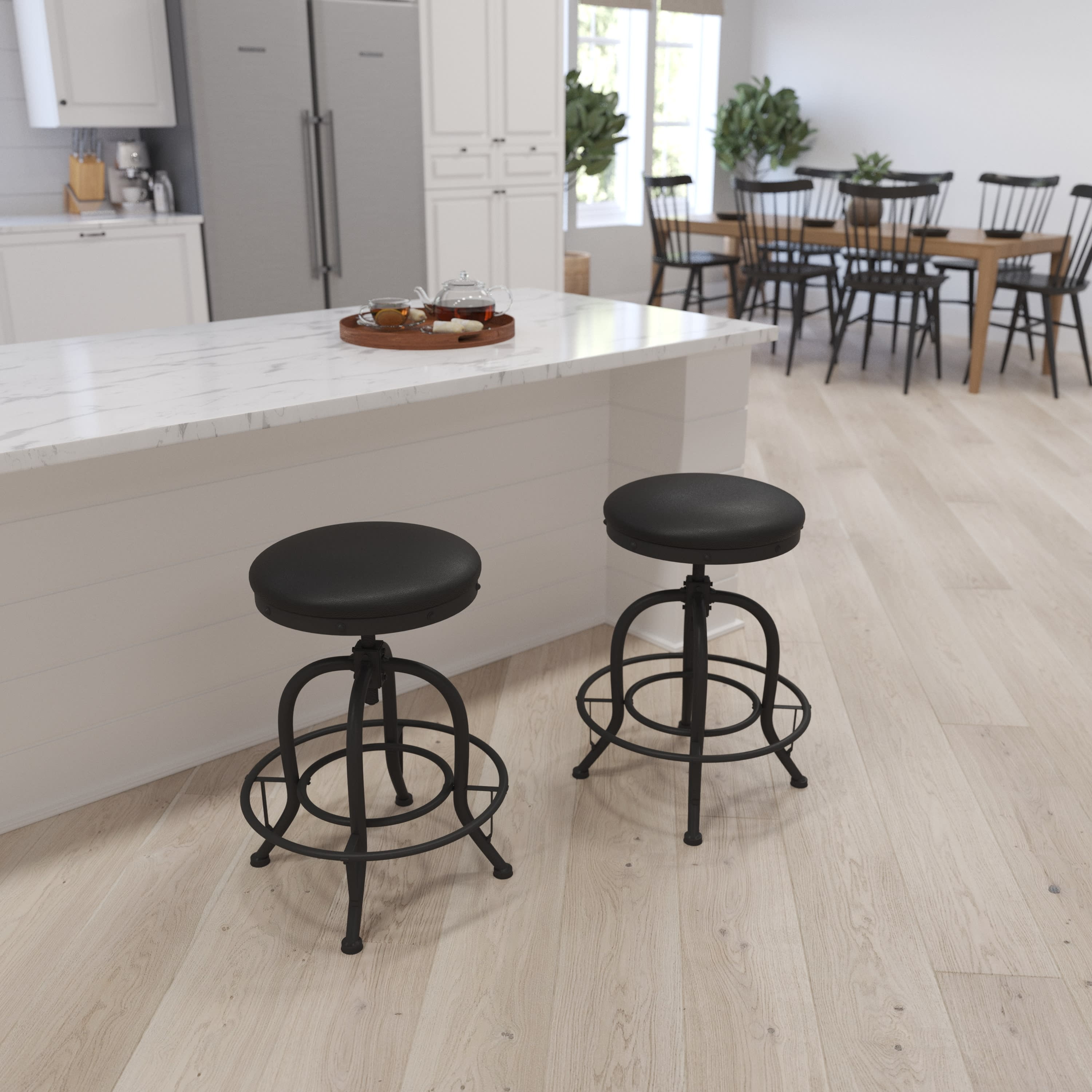 Merrick Lane Counter Stool Contemporary Black Faux Leather Backless ...