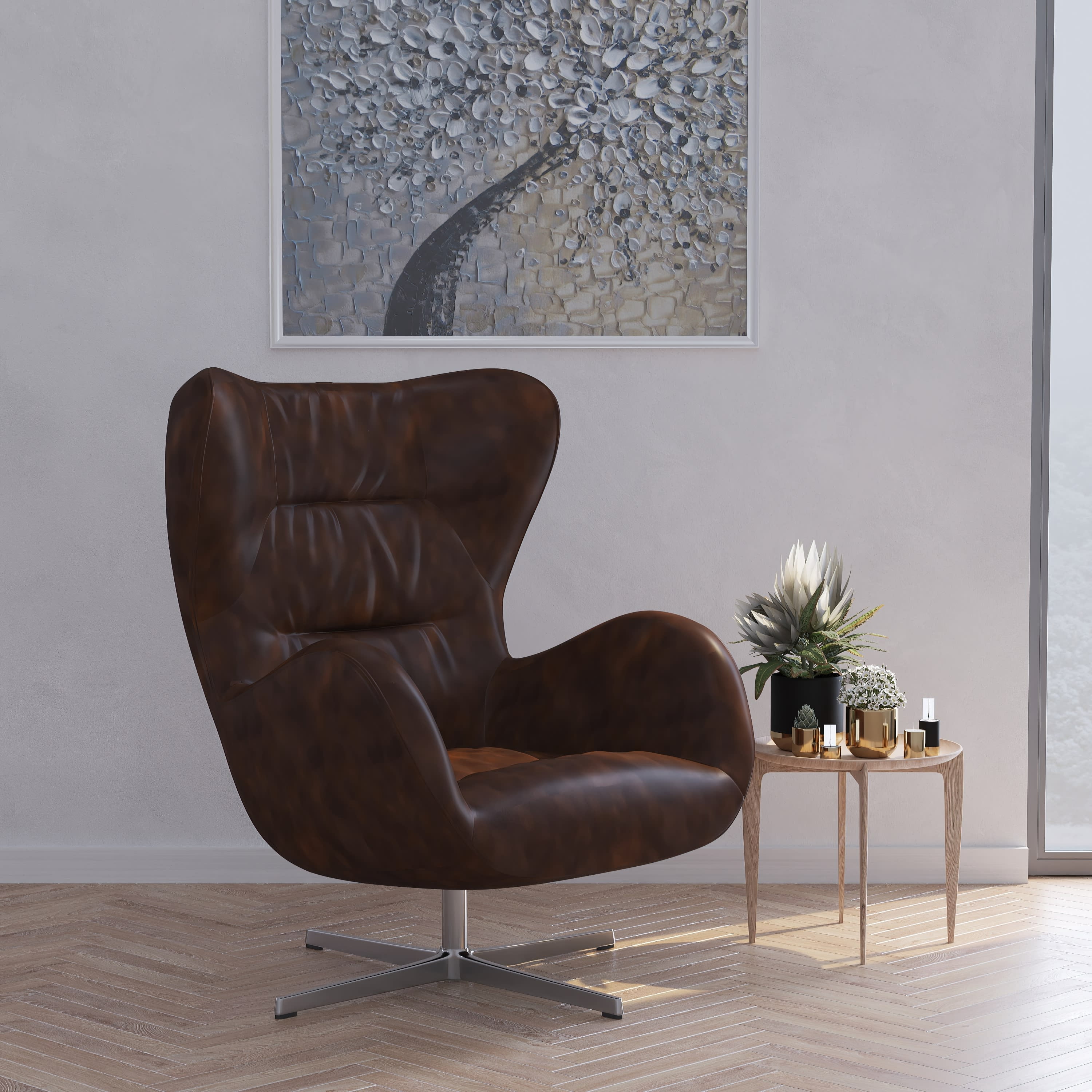 Merrick Lane Ergonomic High-Back Lounge Chair 360° Swivel Accent Chair ...