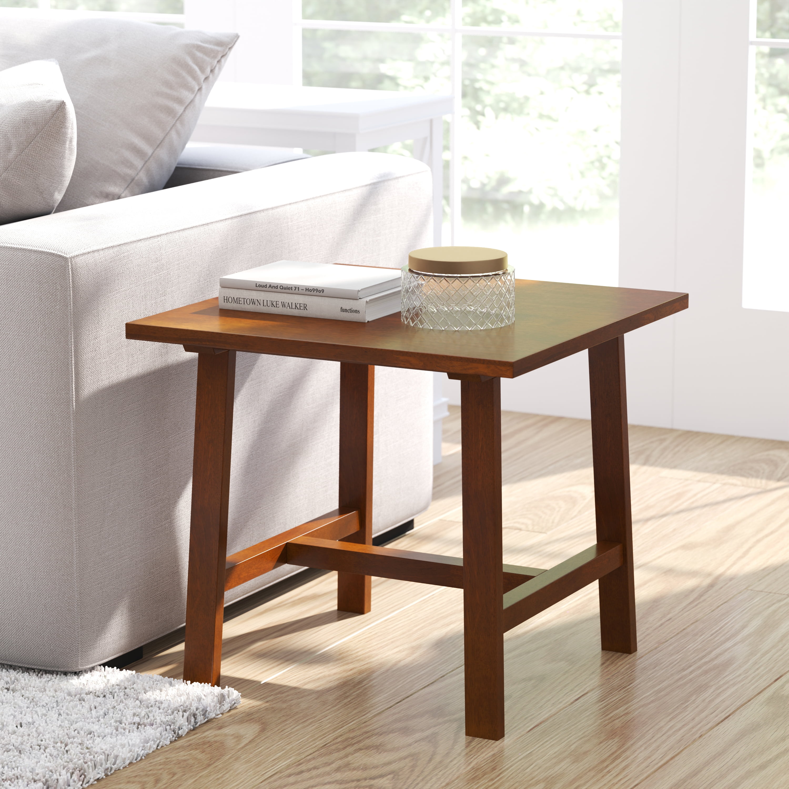 Merrick Lane Farmhouse Trestle End Table, Solid Wood Rustic Accent ...