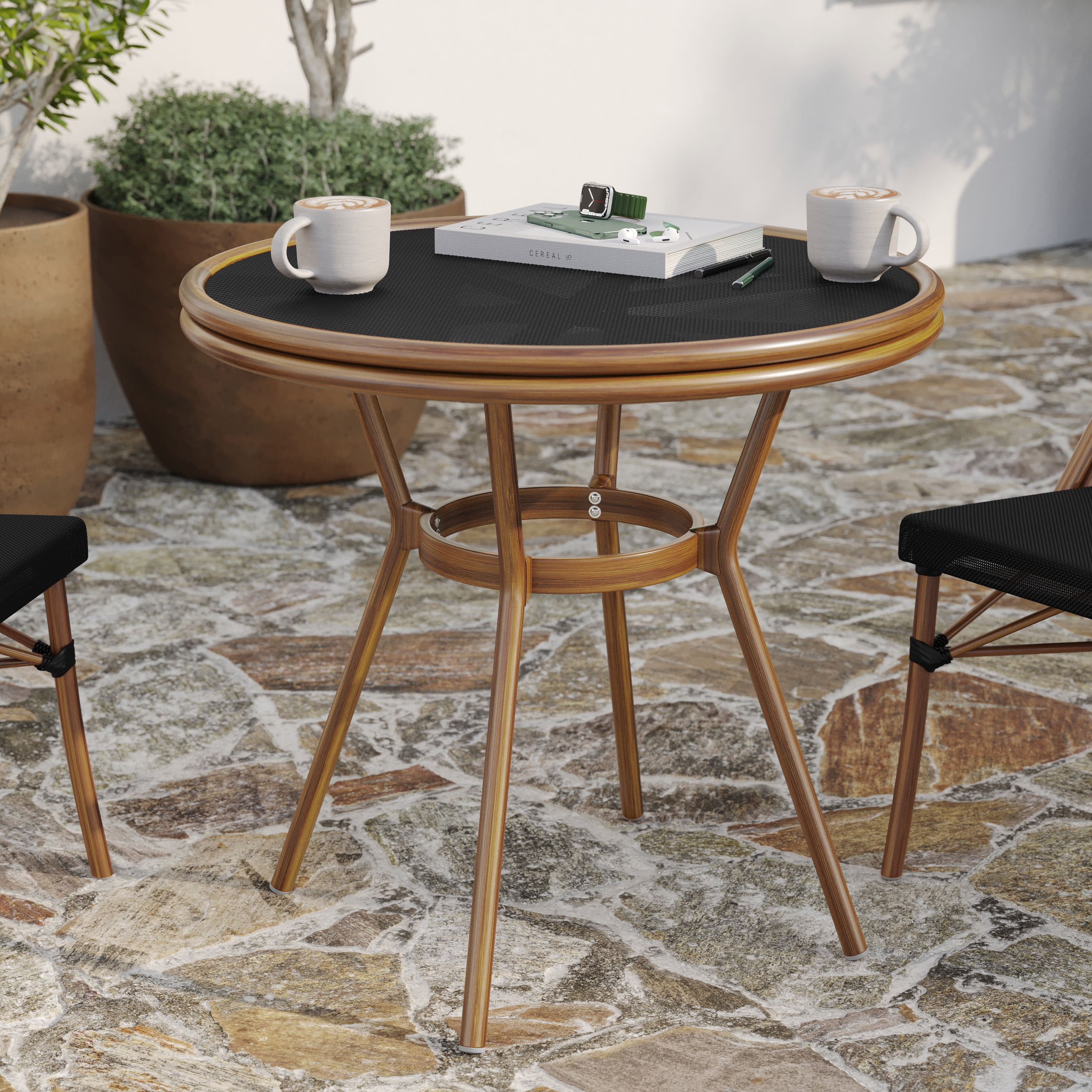 Merrick Lane Aluminum French Style Outdoor Bistro Table with Tempered ...