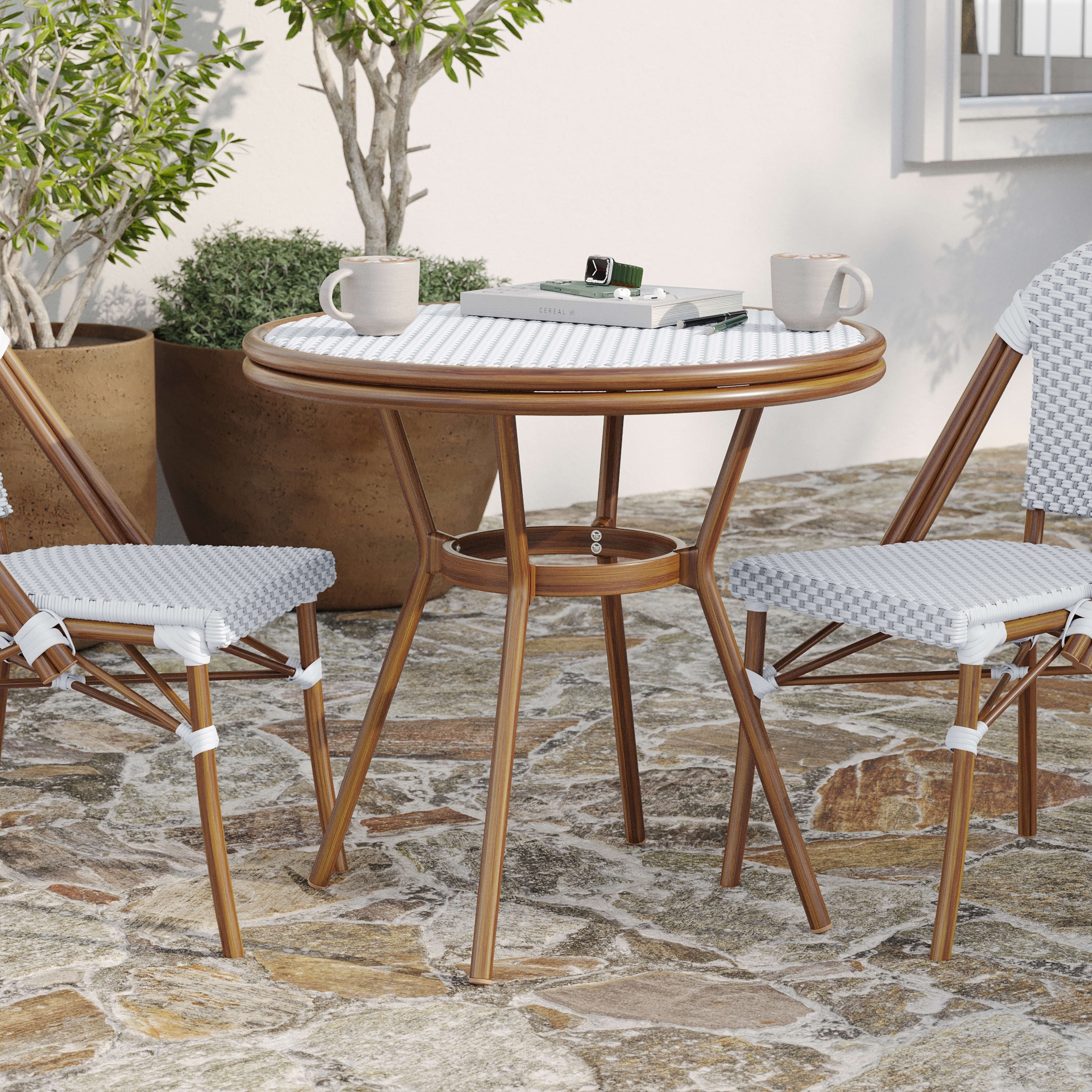 Merrick Lane French Bistro Style Table with Tempered Glass Top, White ...