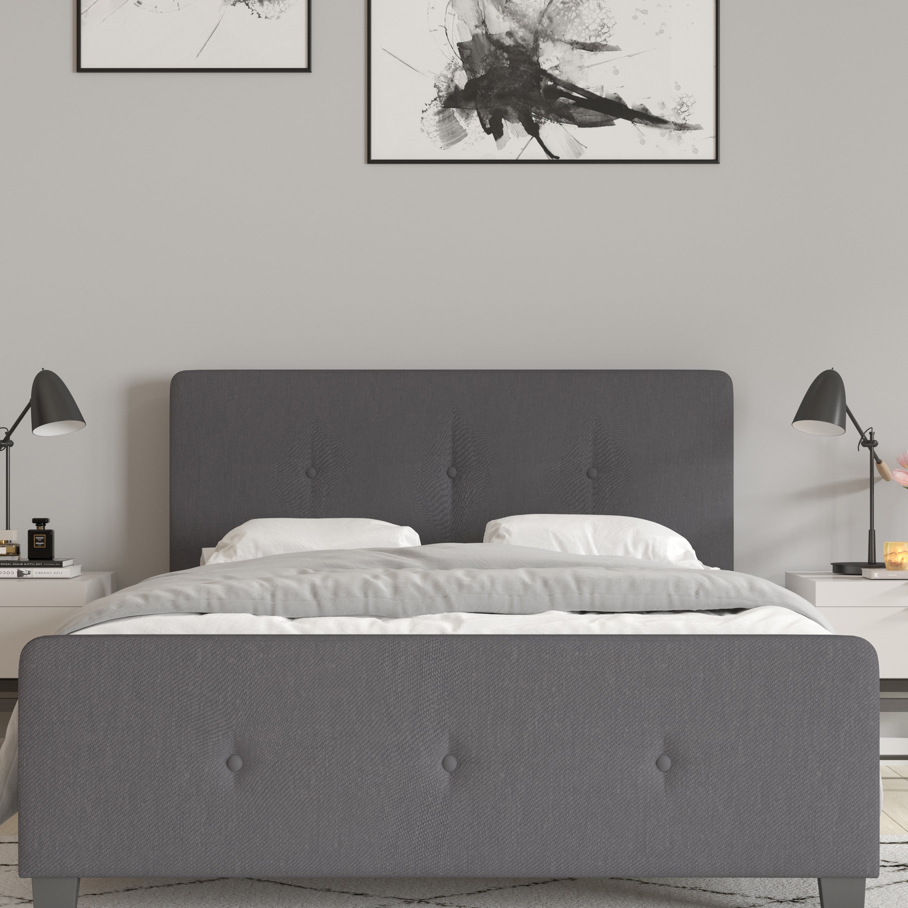 Merrick Lane Full Size Platform Bed Contemporary Tufted Upholstered ...
