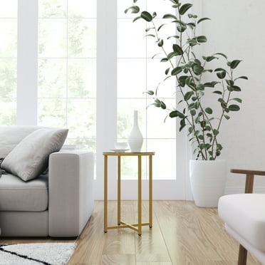 COZAYH Round Wood Top Pedestal Side Table, Distressed Finish, Sleek ...