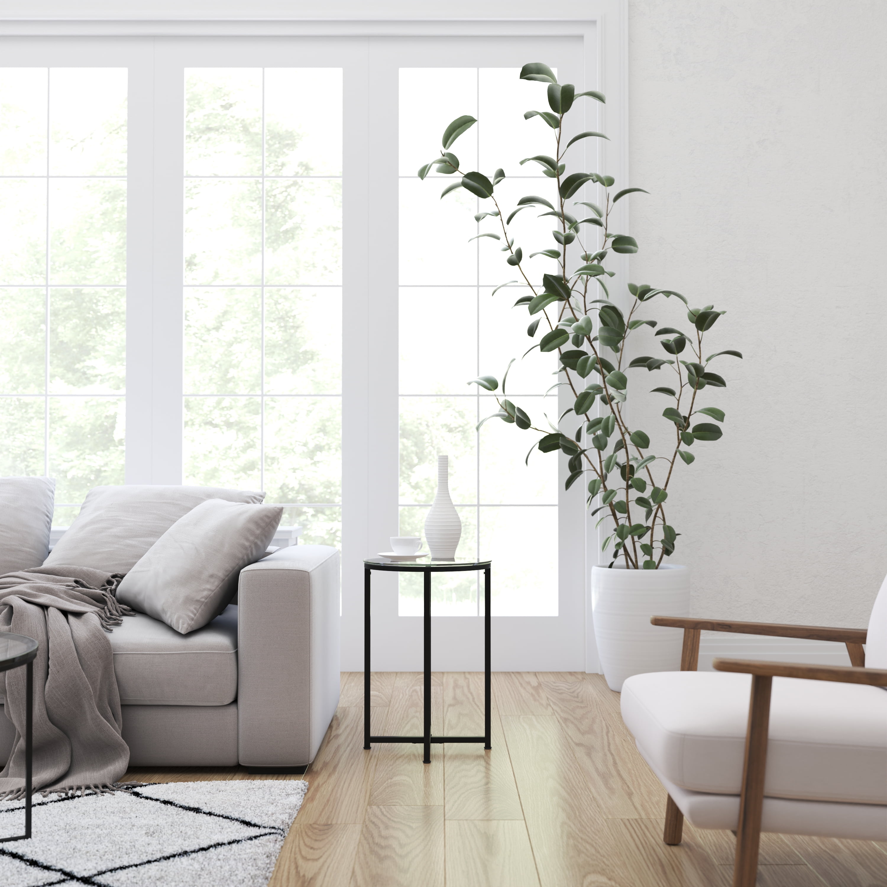 Free Shipping! Merrick Lane Glass End Table with Round Matte Black ...