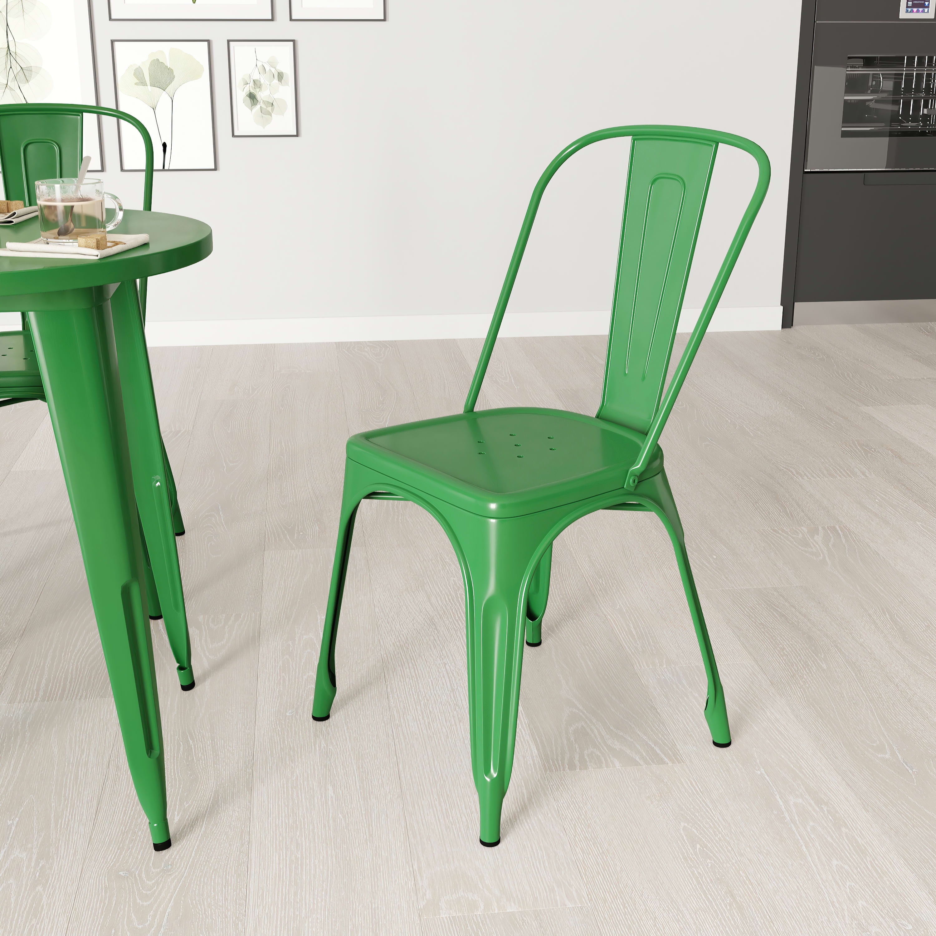 Merrick Lane Green Metal Dining Chair With Curved Vertical Slatted Back ...