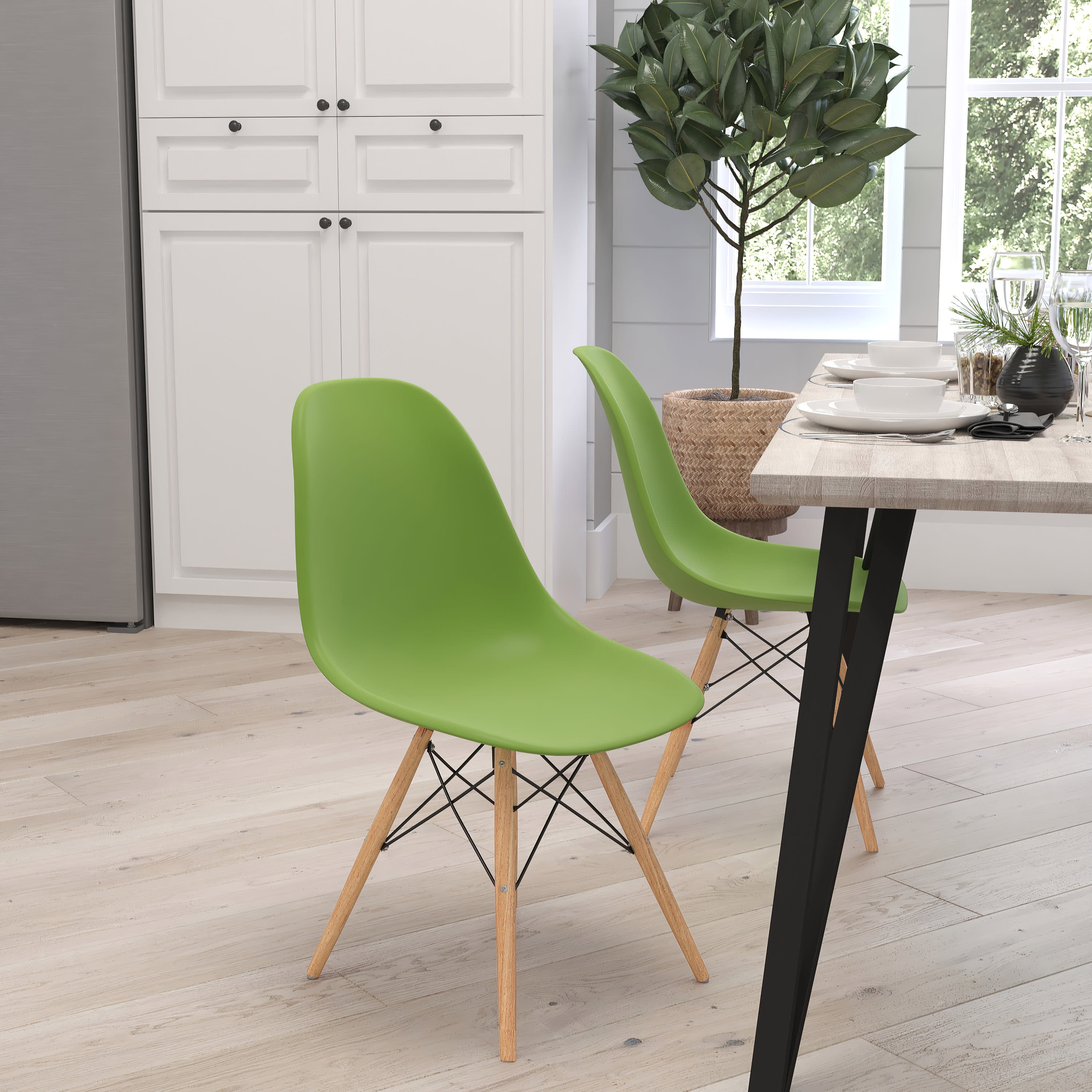 Merrick Lane Green Polypropylene Accent Chair with Metal Braced Wooden ...
