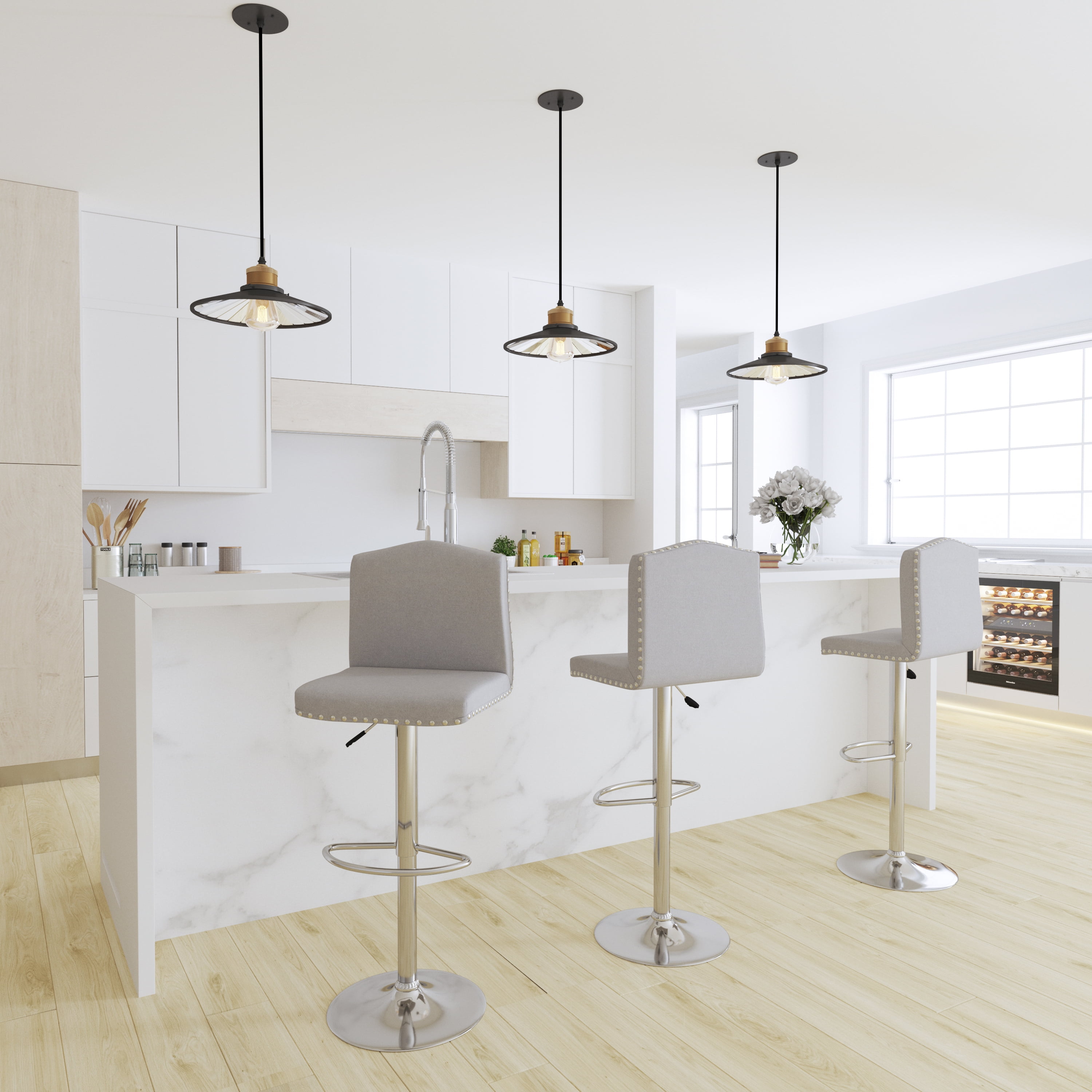 Merrick Lane Height Adjustable Armless Barstool in Light Gray Fabric ...