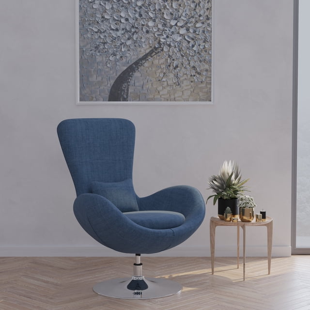 Merrick Lane High-Back Egg Chair, Blue Faux Leather, 30" x 30" x 38 ...