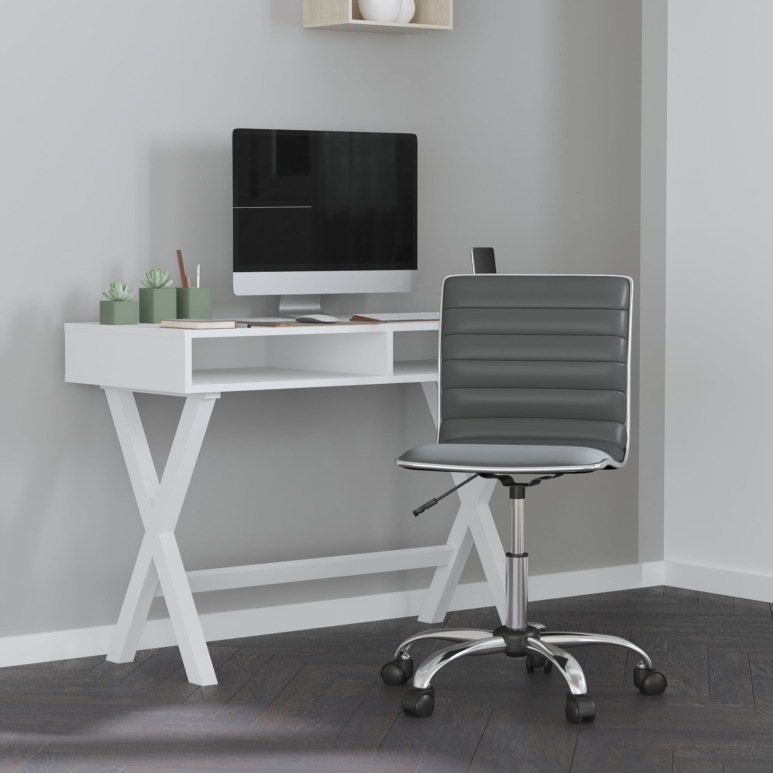 Merrick Lane Home Office Chair Ergonomic Light Gray Ribbed Low Back and ...