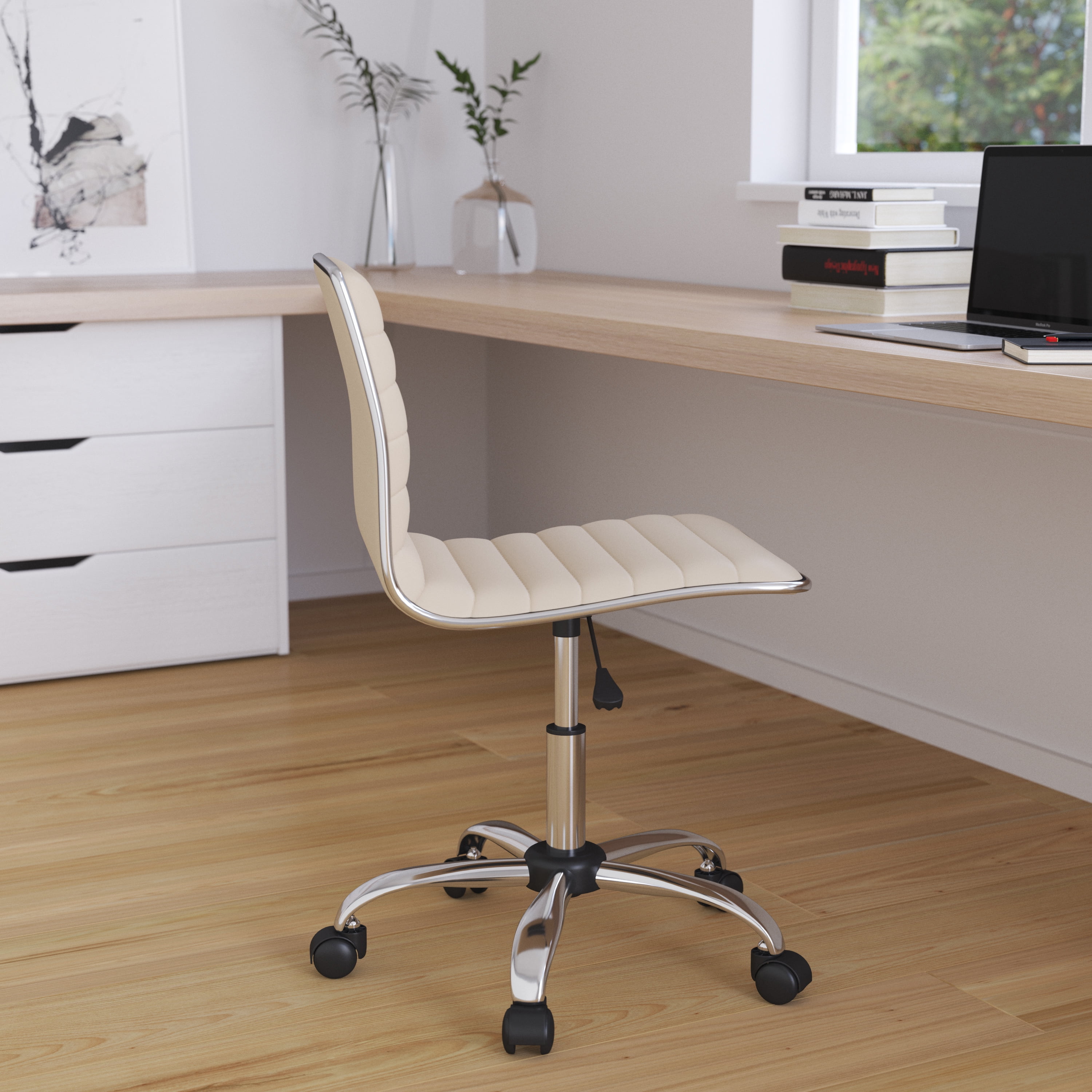 Merrick Lane Home Office Chair Ergonomic Tan Ribbed Low Back and Seat ...