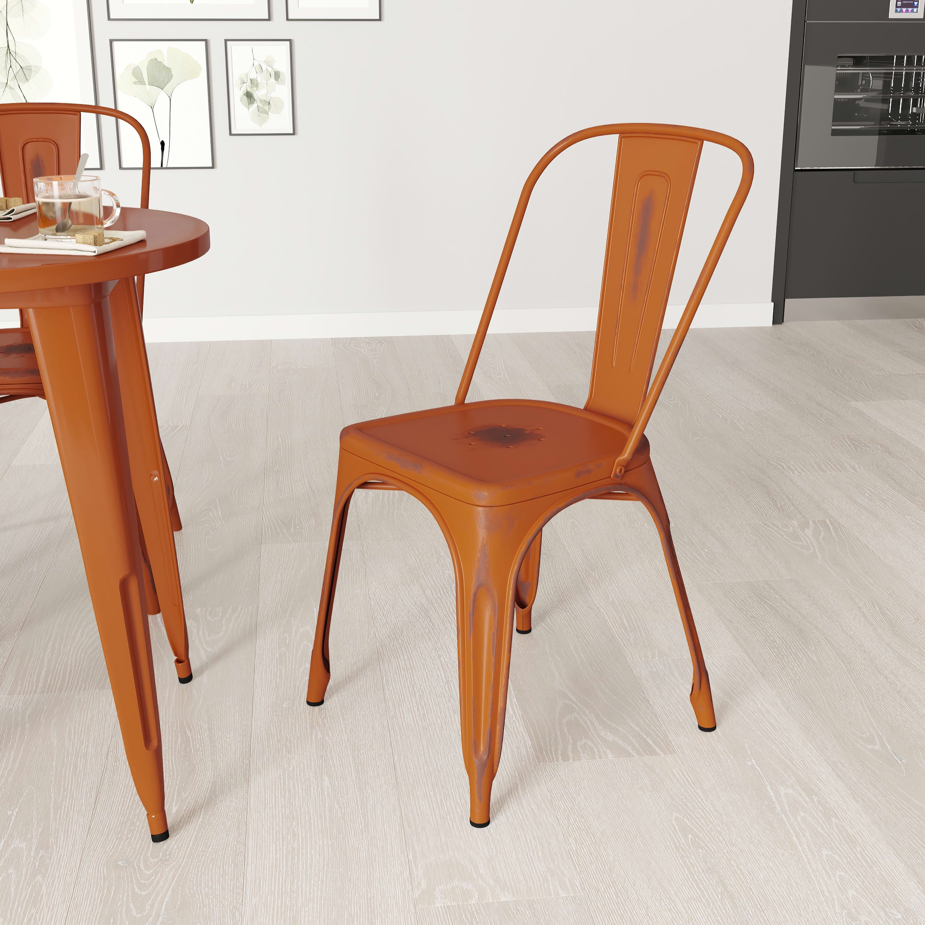 Merrick Lane Indoor/Outdoor Orange Stacking Metal Dining Chair with ...