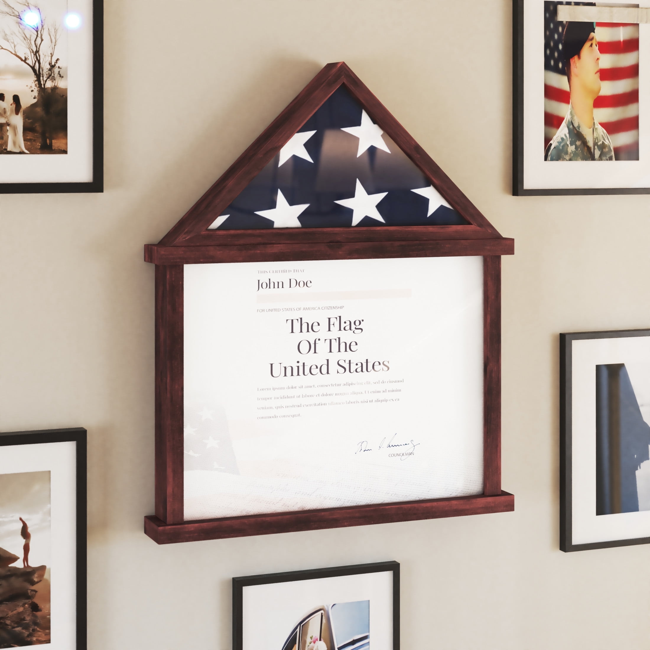 Merrick Lane Mahogany Flag Display Case with Certificate Holder fits ...
