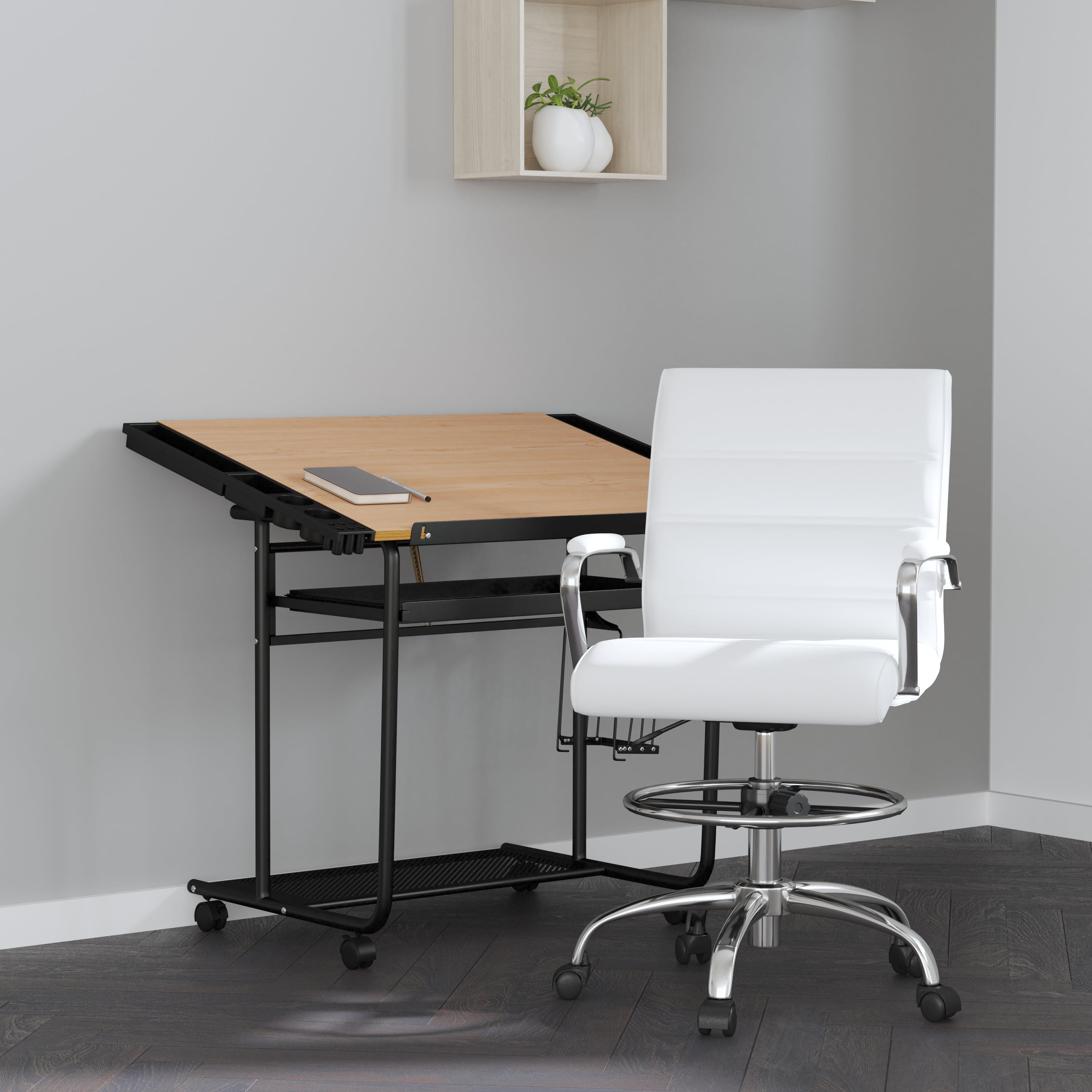 Merrick Lane Faux Leather Mid-Back Adjustable Foot Ring and Upholstered ...