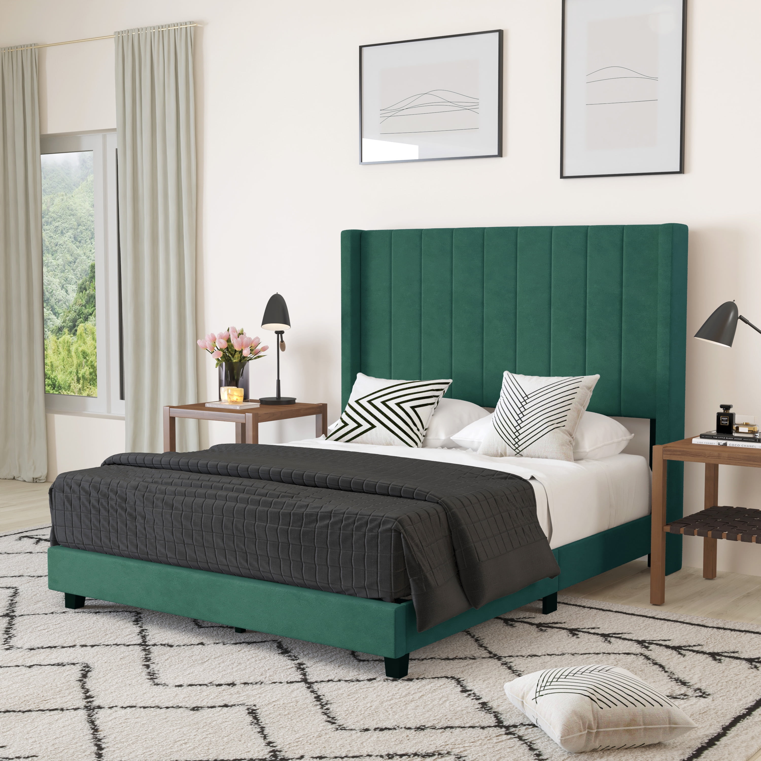 Emerald green upholstered bed store