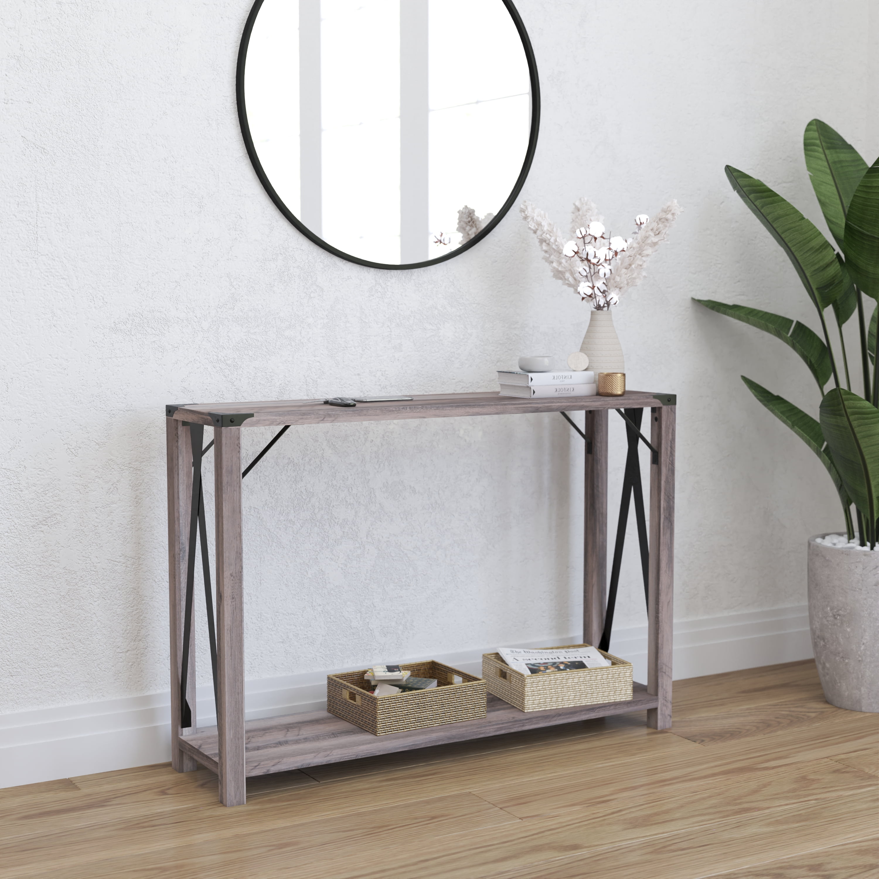 Merrick Lane Modern Farmhouse Engineered Wood Entryway Table and Powder ...