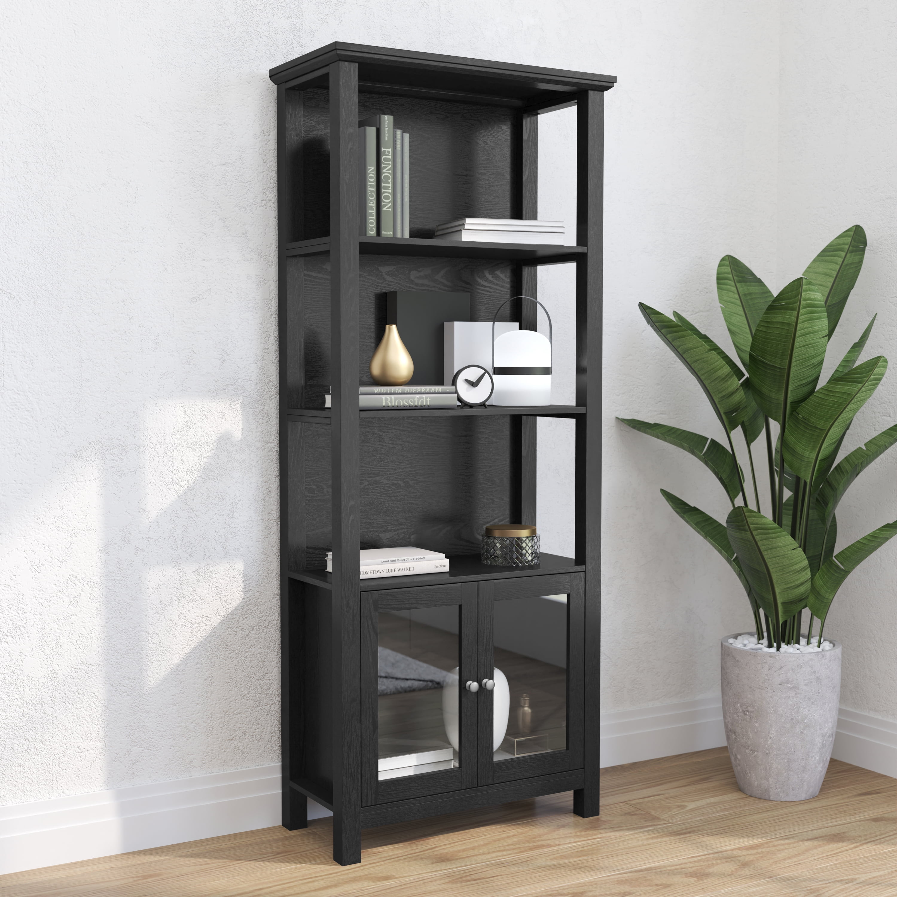 Merrick Lane Modern Farmhouse Storage Cabinet Bookcase Metal Accents ...