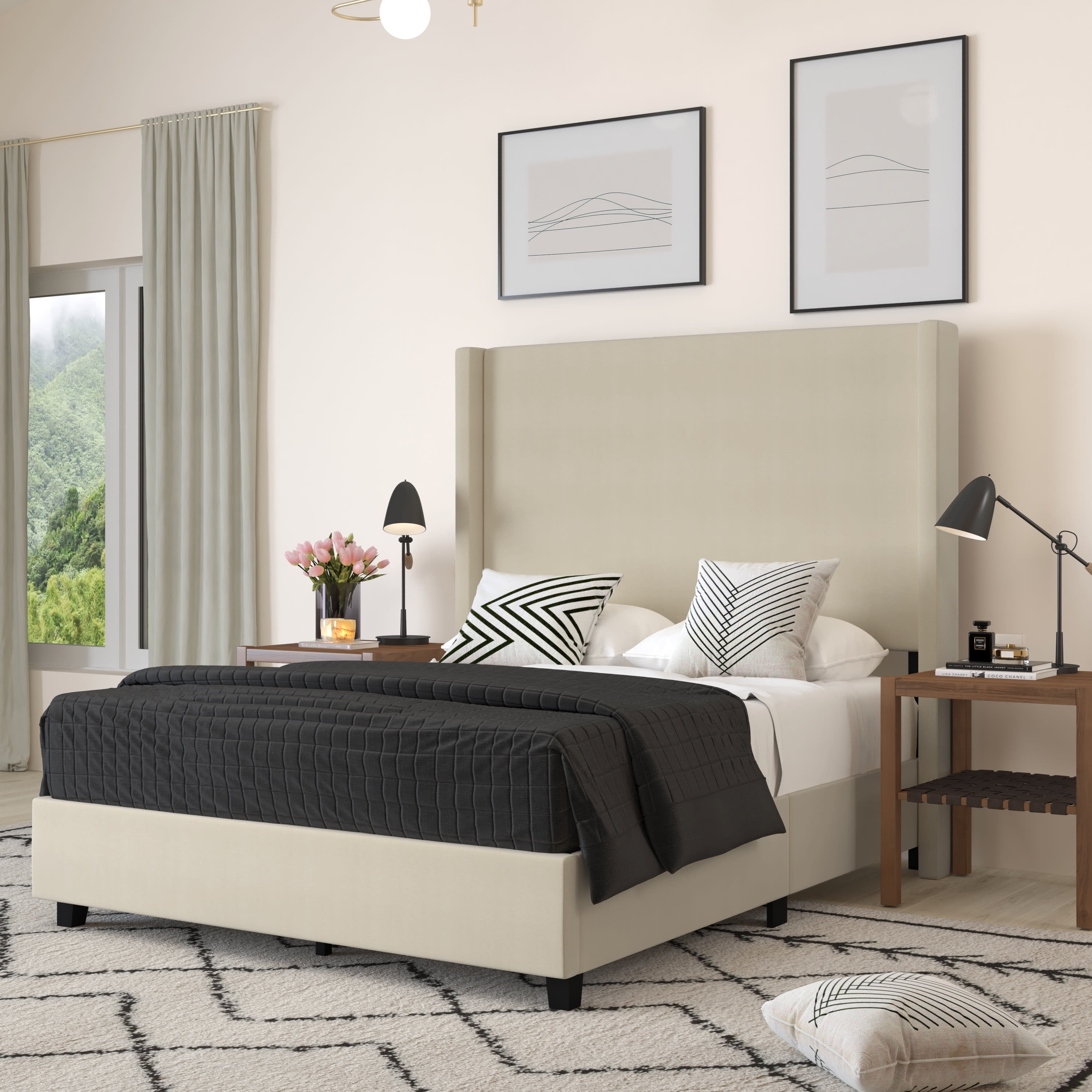 Merrick Lane Modern Full Wooden Platform Bed Frame, Upholstered Faux ...