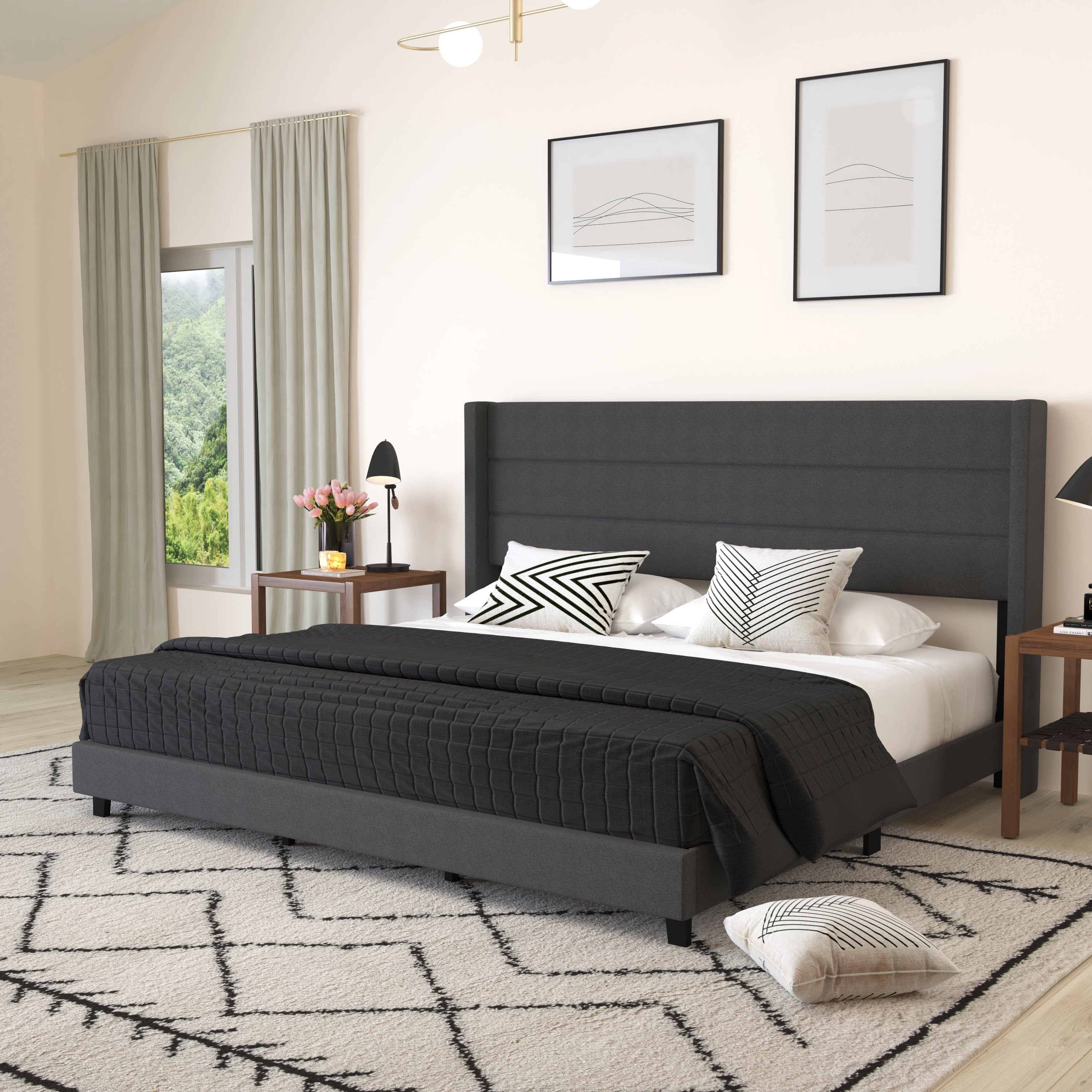 Merrick Lane Modern King Platform Bed with Padded Channel Stitched ...