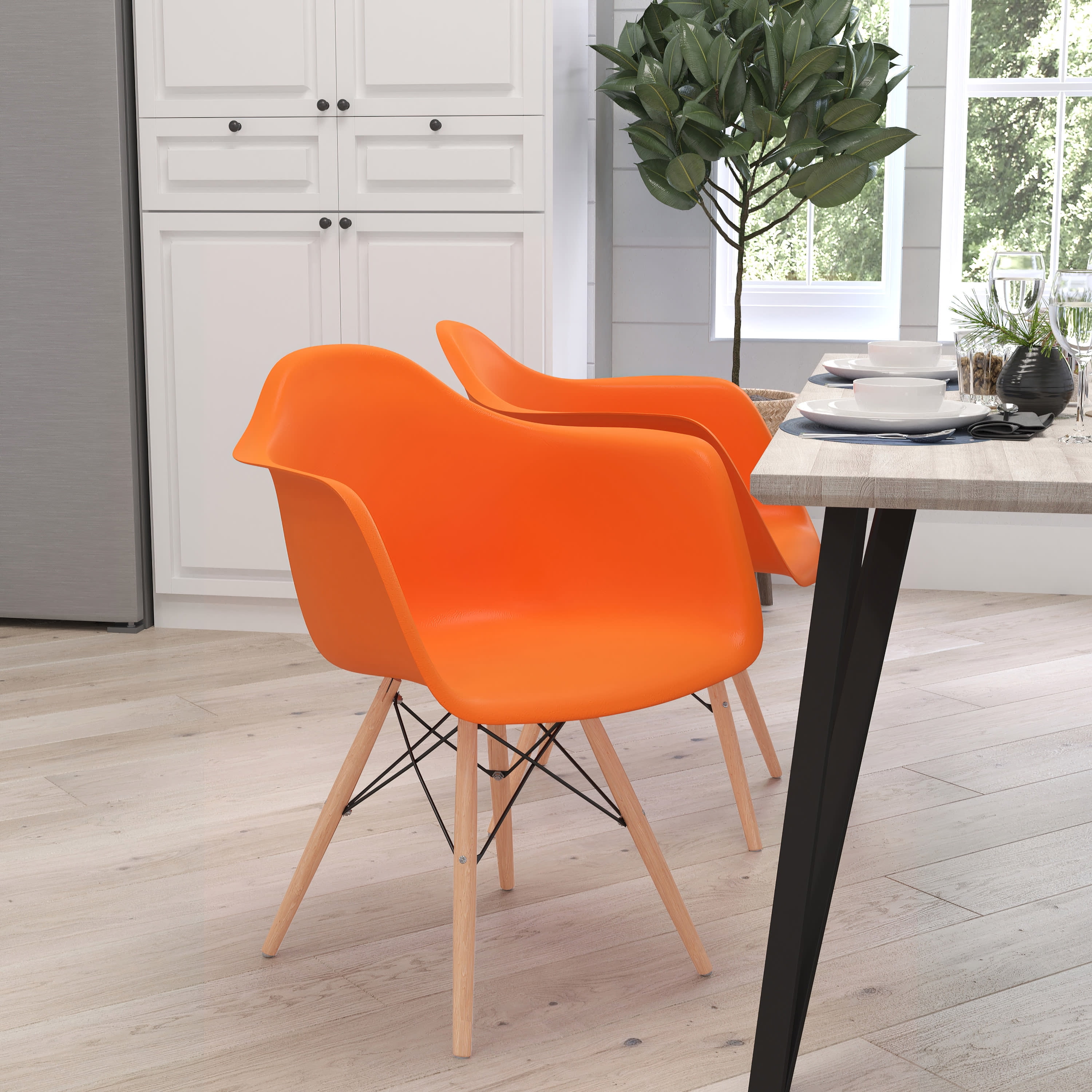 Merrick Lane Orange Polypropylene Accent Chair with Gently Curved Arms ...