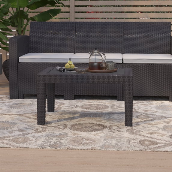 Merrick Lane Dark Gray Outdoor Coffee Table with Faux Rattan Wicker ...