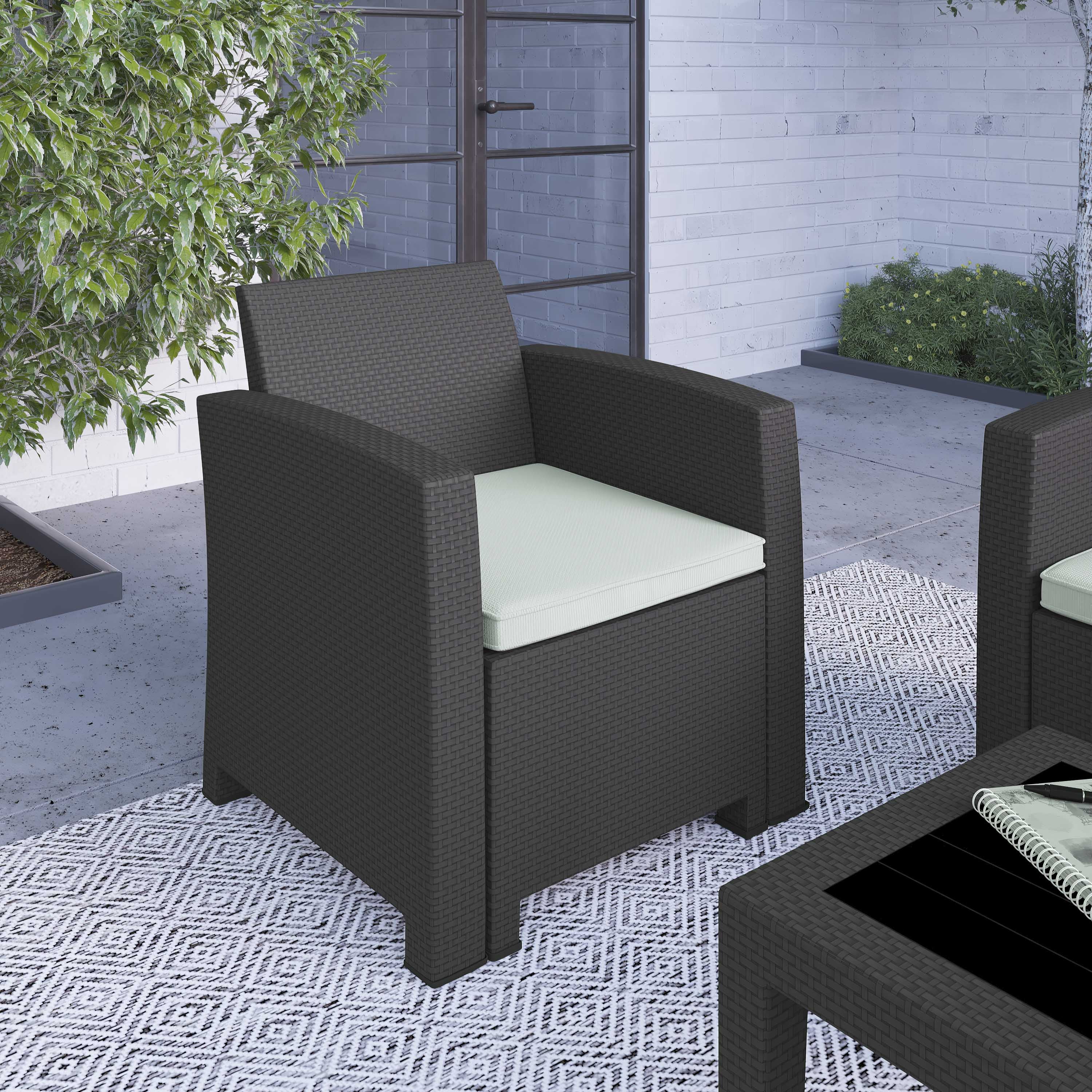 Merrick Lane Armless Indoor Outdoor Furniture Dark Gray Faux Rattan ...