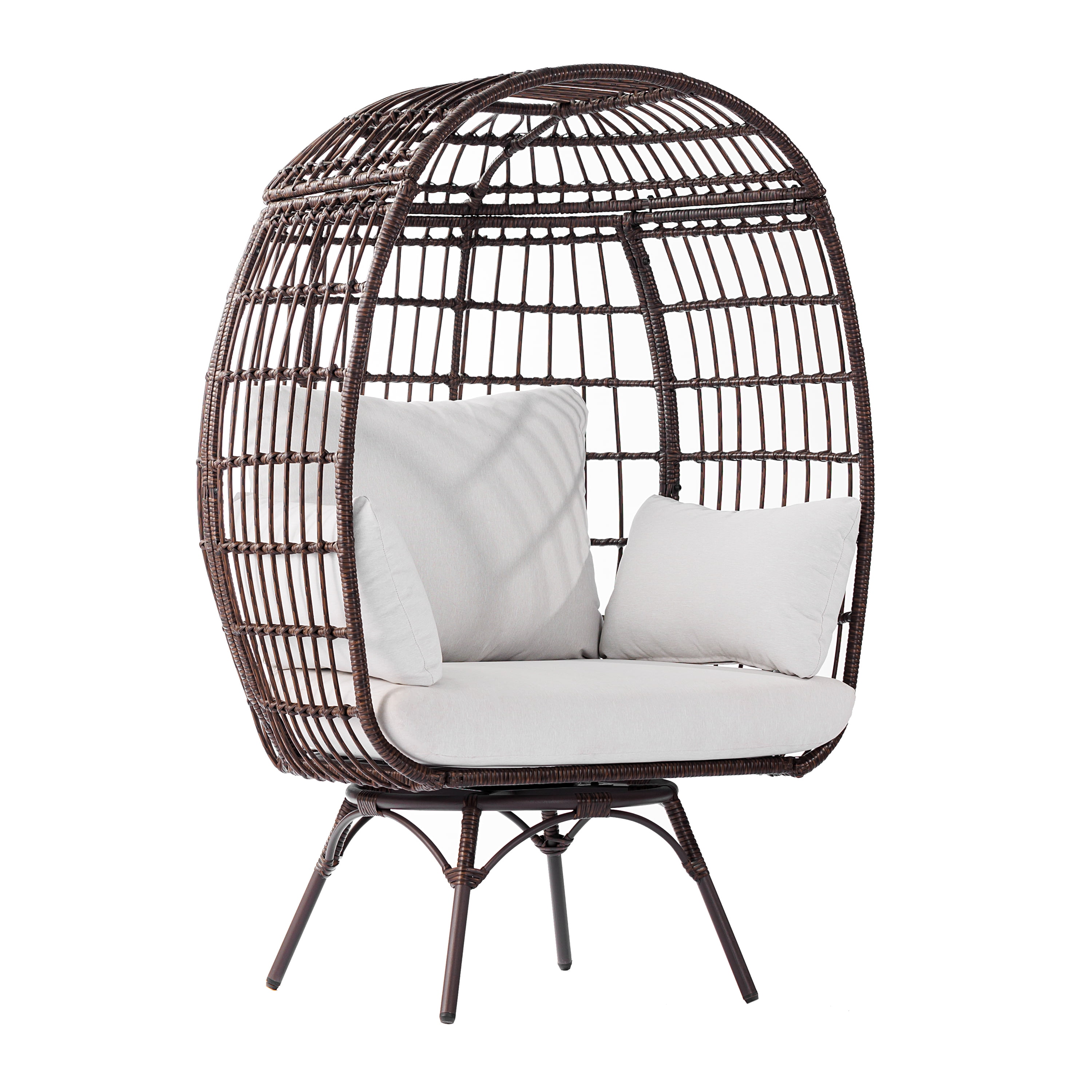 Merrick Lane Oversized Wicker Rattan Swivel Lounge Egg Chair for Indoor/Outdoor Patio, Sunroom ...