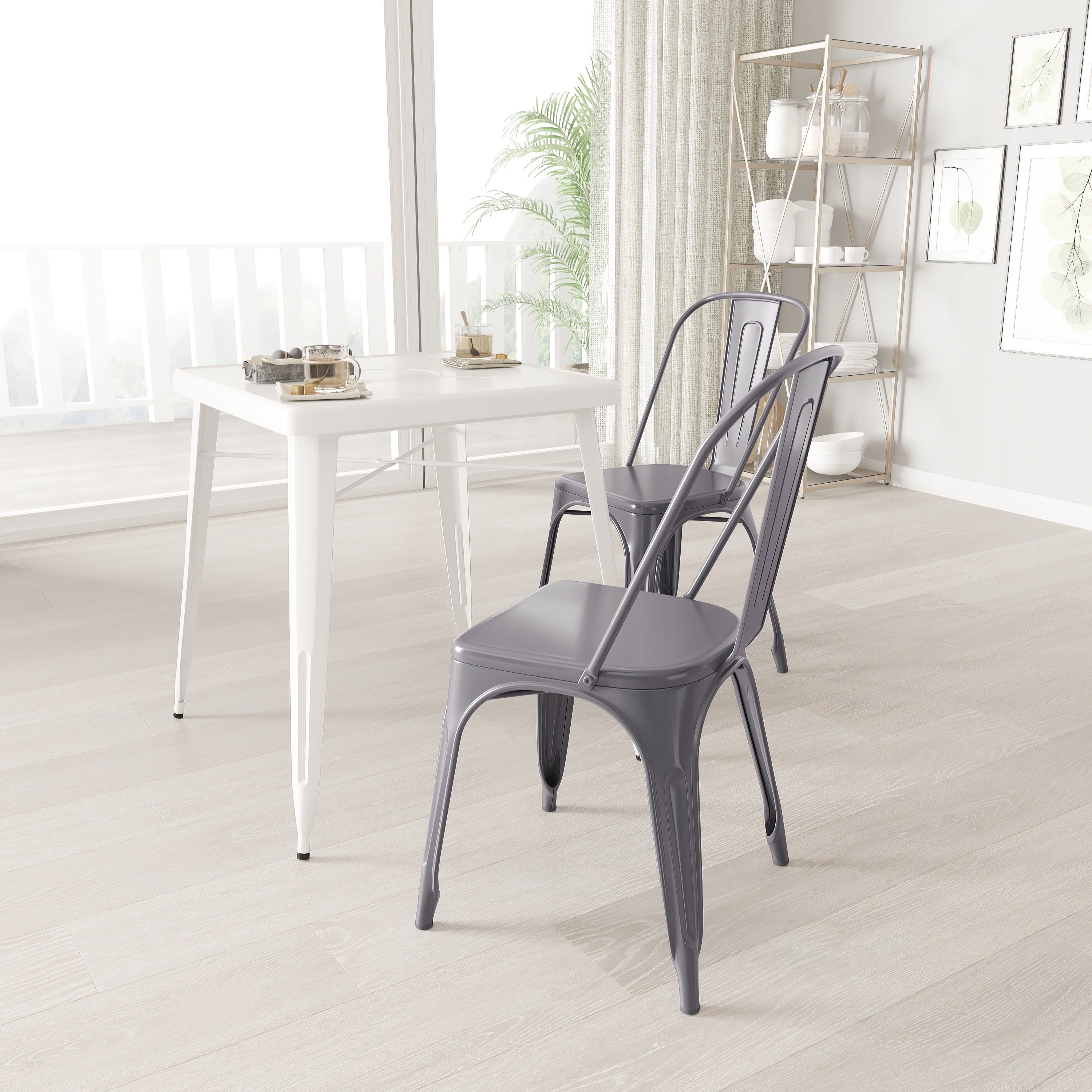 Merrick Lane Powder Coated Metal Stacking Dining Chair with Clear Coat ...