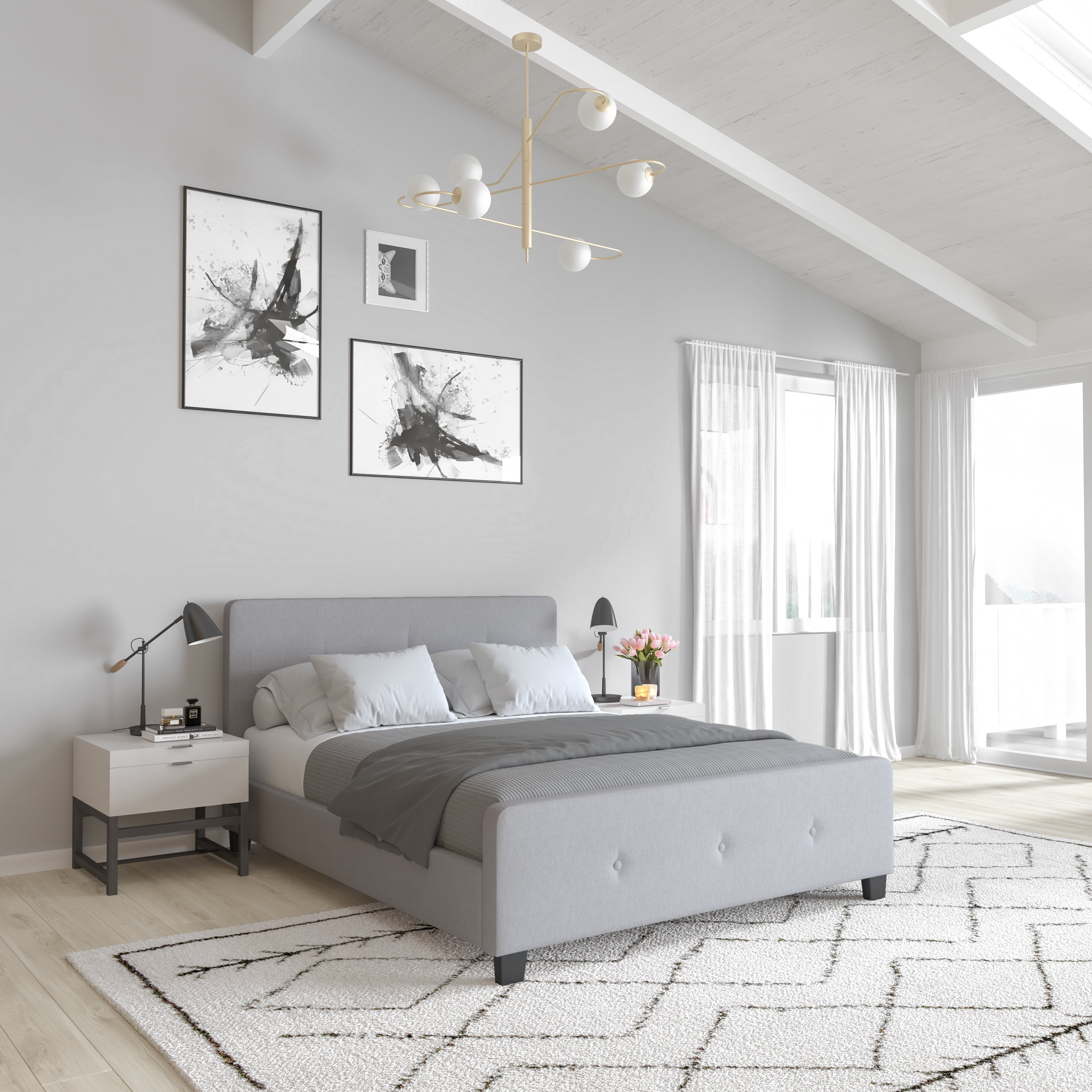 Merrick Lane Queen Size Platform Bed Contemporary Tufted Upholstered ...