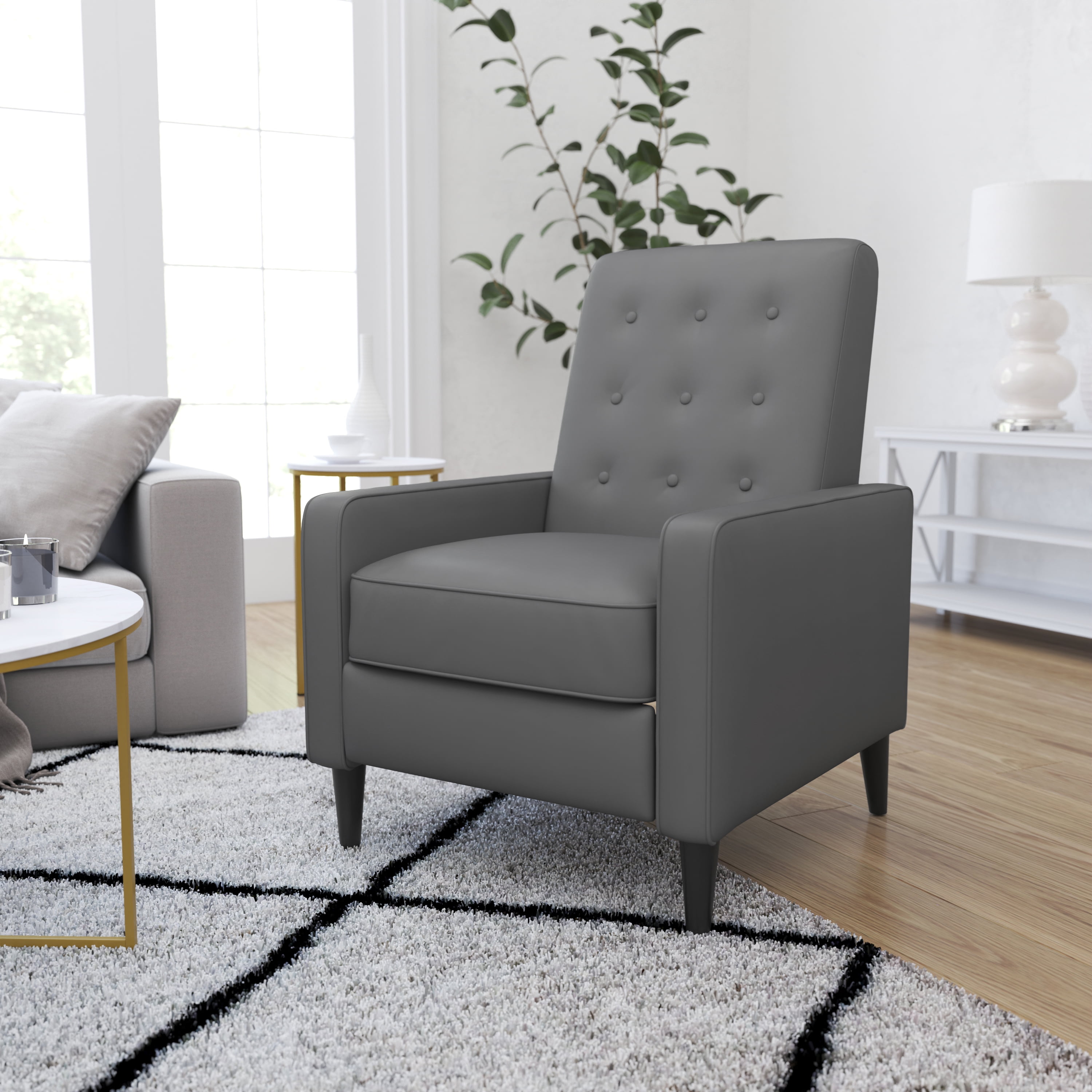 Merrick Lane Recliner Chair Light Gray Mid-Century Modern Faux Leather ...