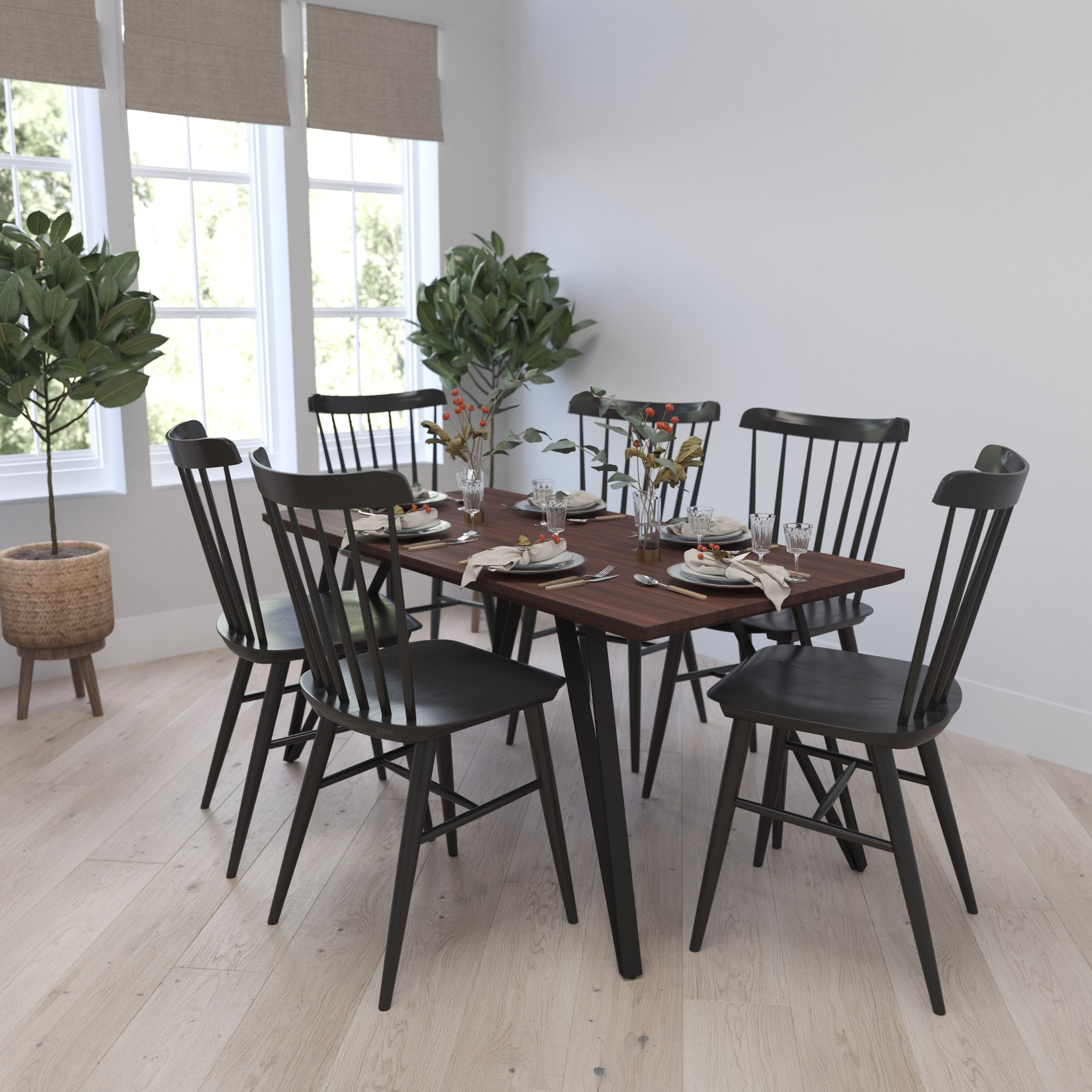 Merrick Lane Rectangular Dining Table Dark Ash Finish Kitchen Table with Retro Hairpin Legs ...