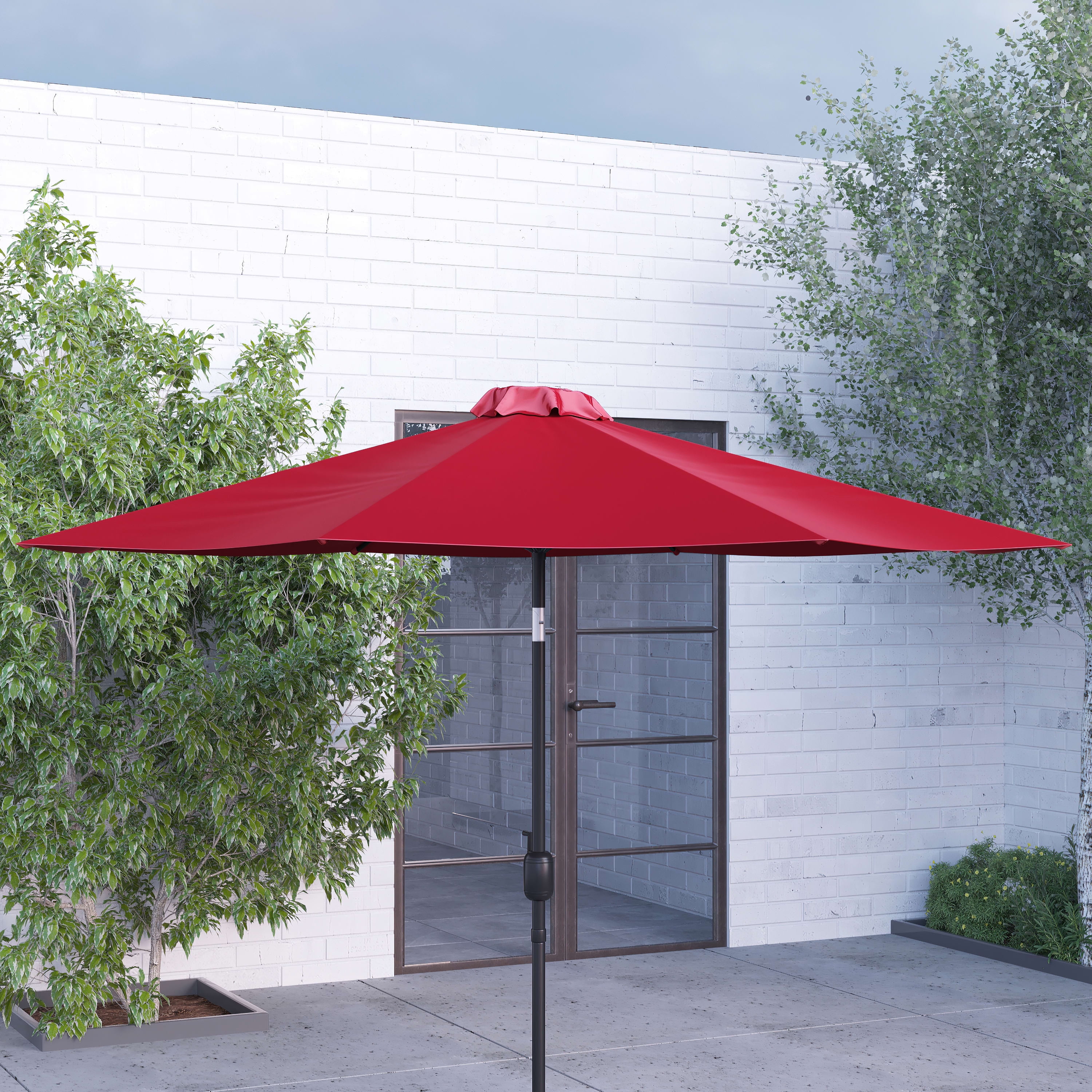 Merrick Lane Red 9' Round UV Resistant Outdoor Patio Umbrella With ...