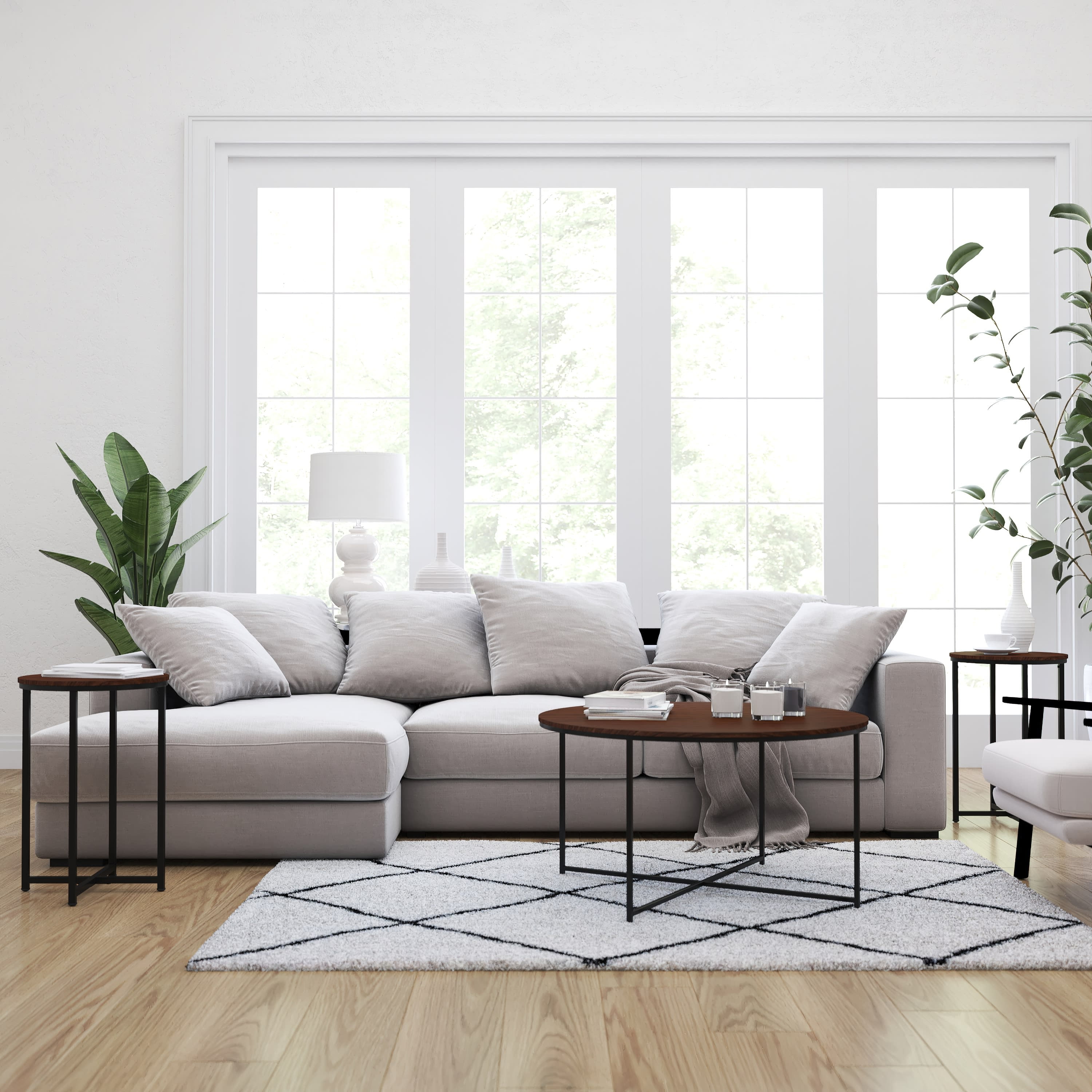 Merrick Lane 3 Piece Coffee Table Set - Walnut Round Coffee & 2 End ...