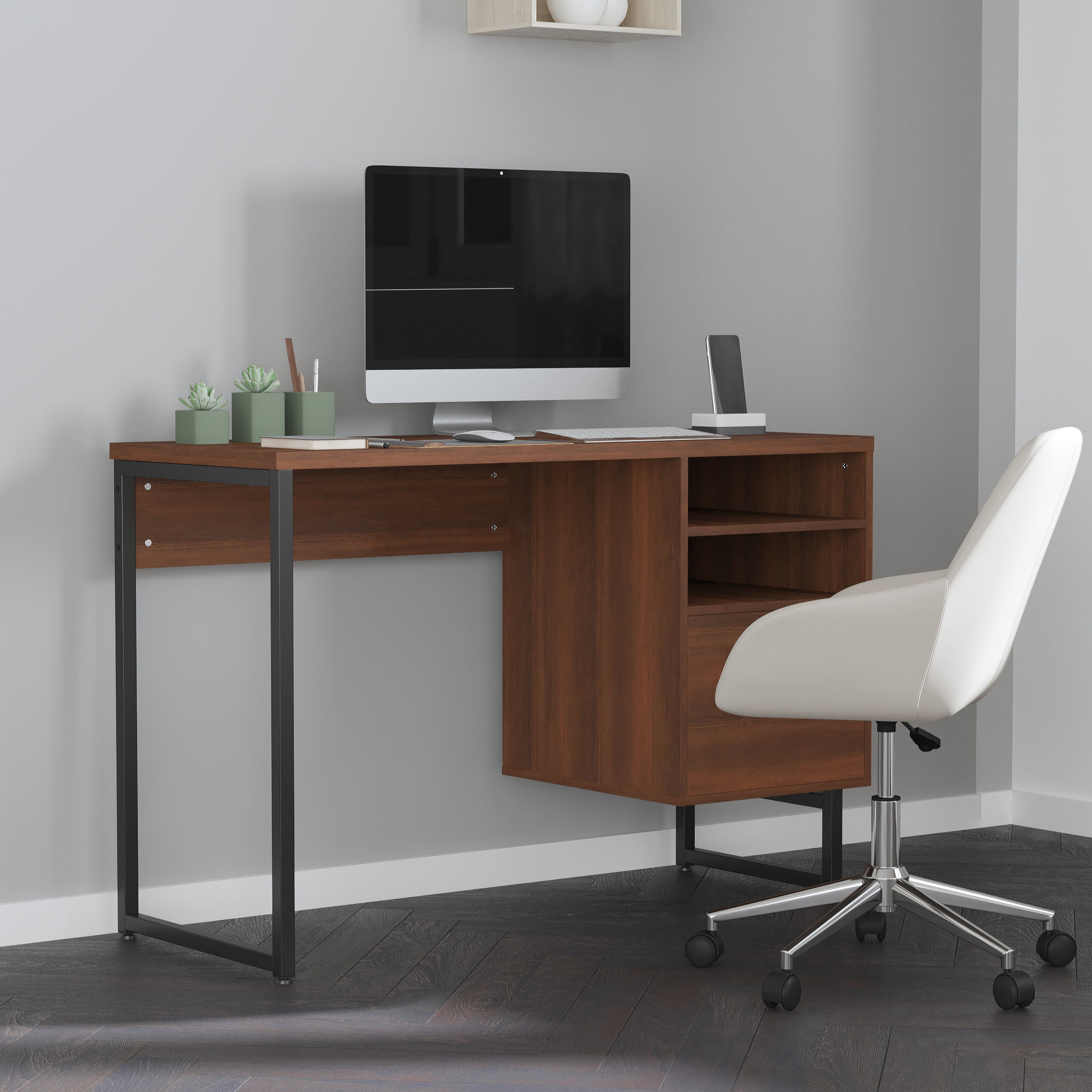 Merrick Lane Rustic Wood Grain Finish Computer Desk with Black Metal ...