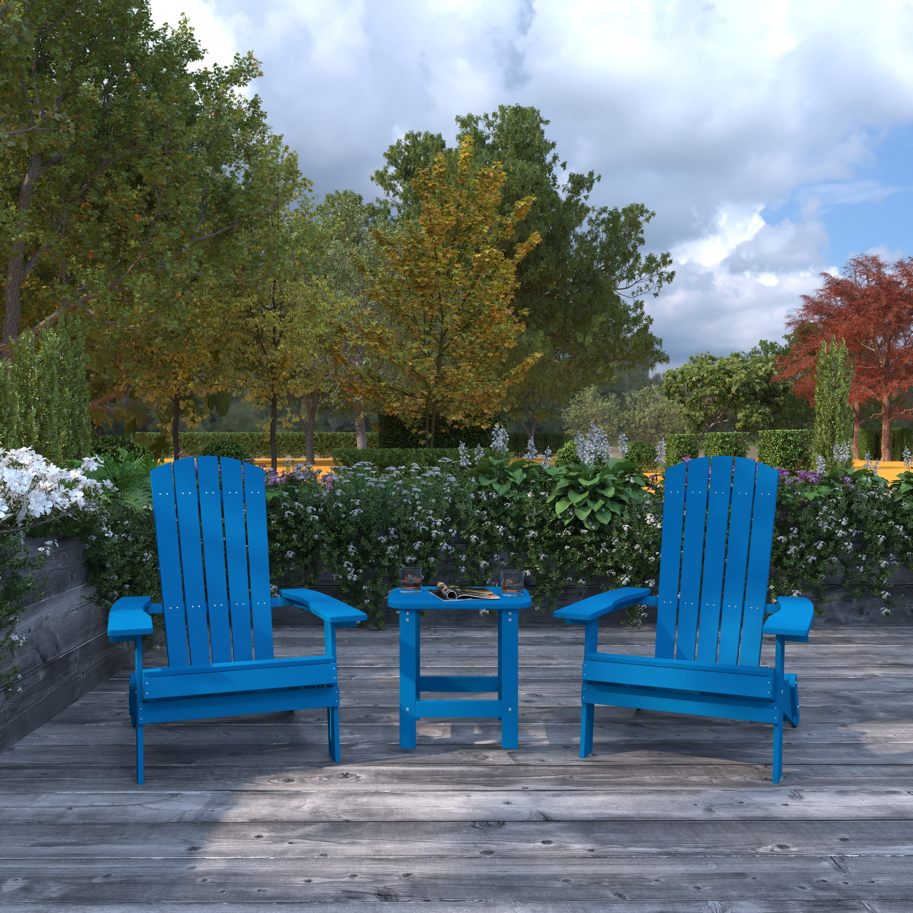 Merrick Lane Set Of Two Blue Folding Adirondack Patio Chairs With ...