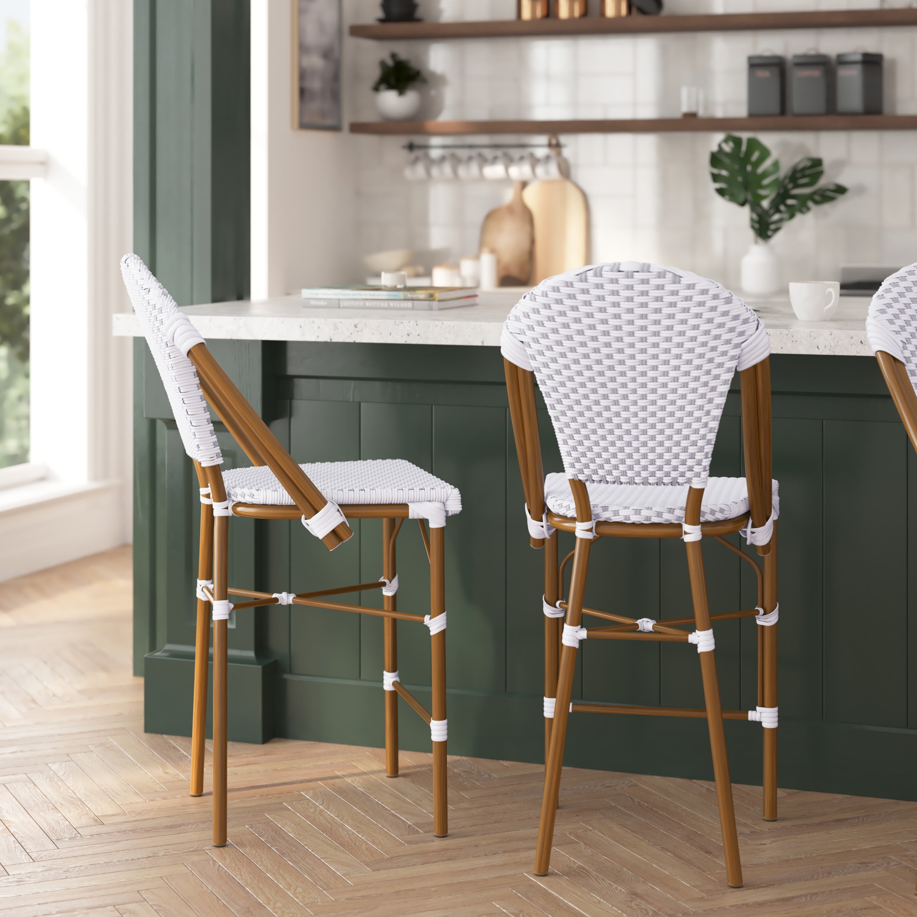 Merrick Lane Set of Two Indoor/Outdoor Stacking Bistro Counter Stools ...