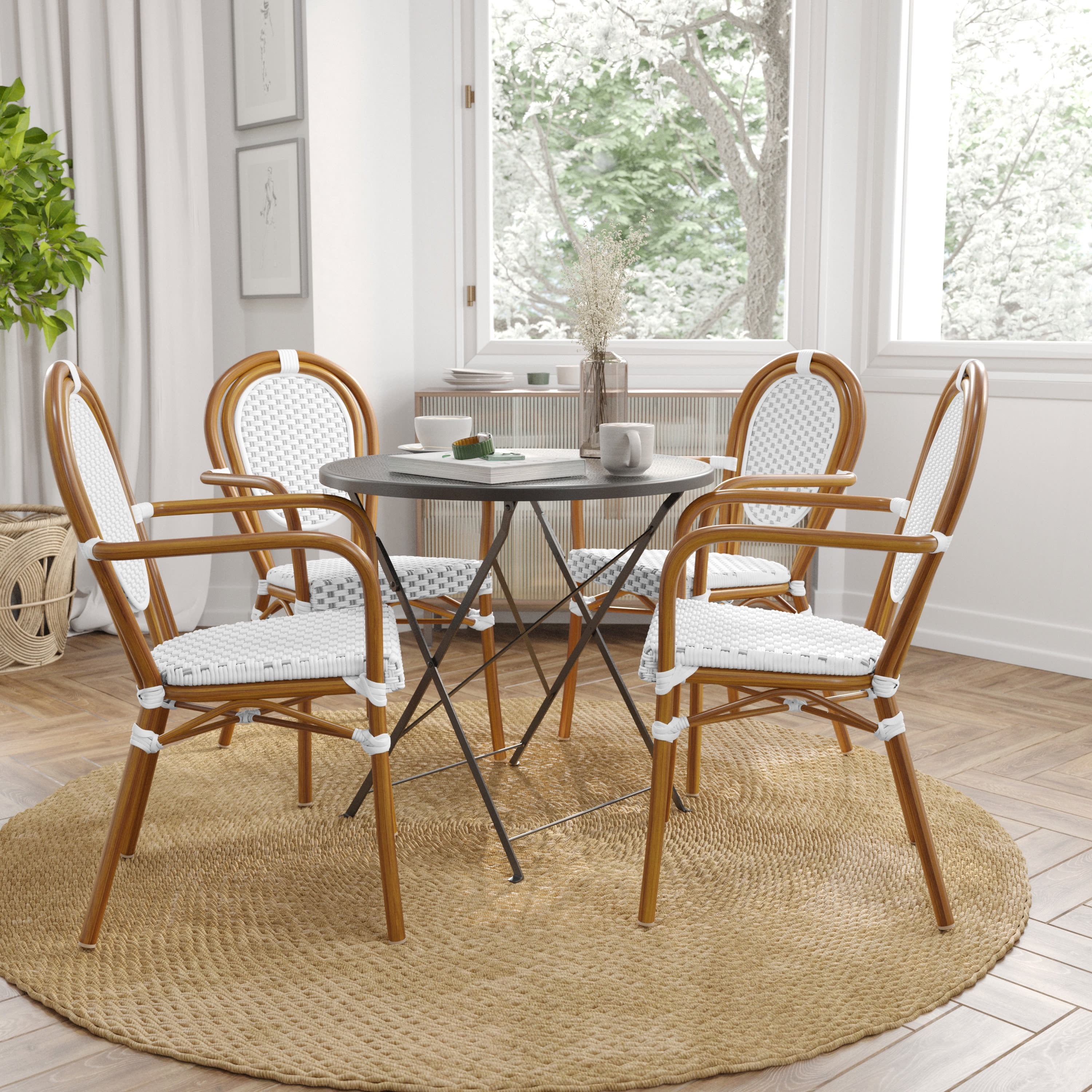 Merrick Lane Set of Two Stacking Thonet Bistro Style Chair with Arms ...